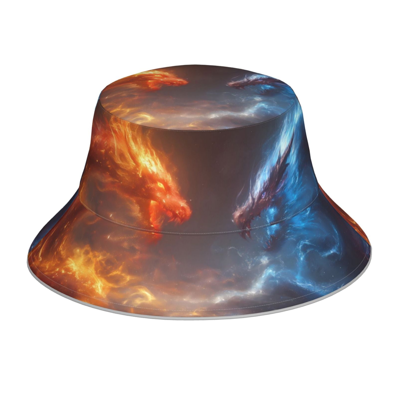 Yiaed Red And Blue Fire Dragon D Print Reflective Stripe Bucket Hat ...