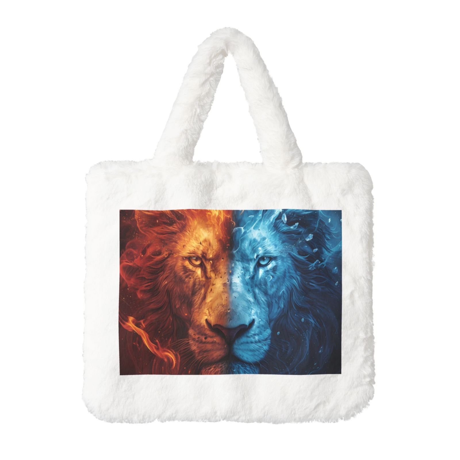 Yiaed Red And Blue Fire Lion Print Fluffy Shoulder Bag Plush Bags Women ...
