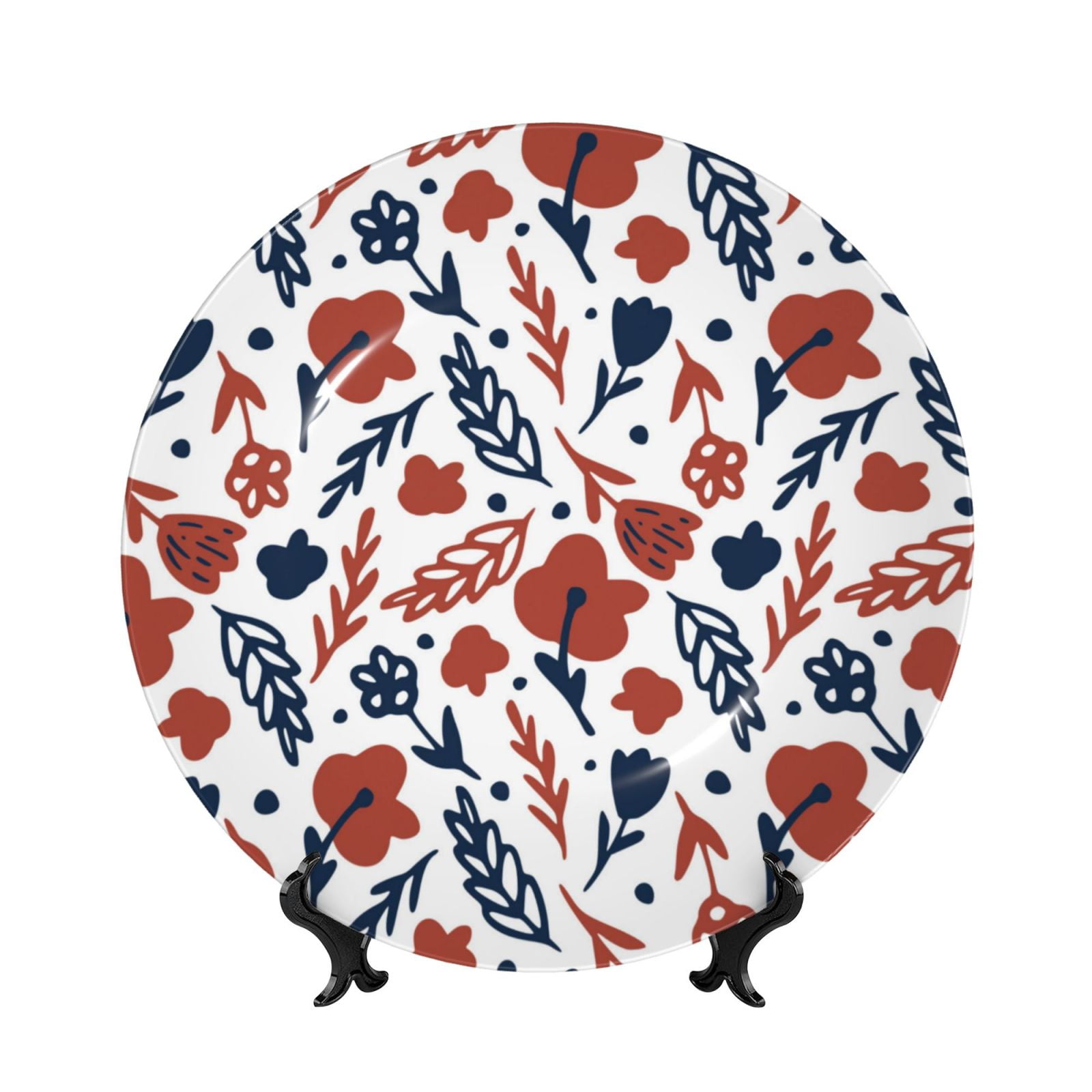 Yiaed Red Blue Leaves Print Bone China Decorative Plate Ceramic Dinner ...