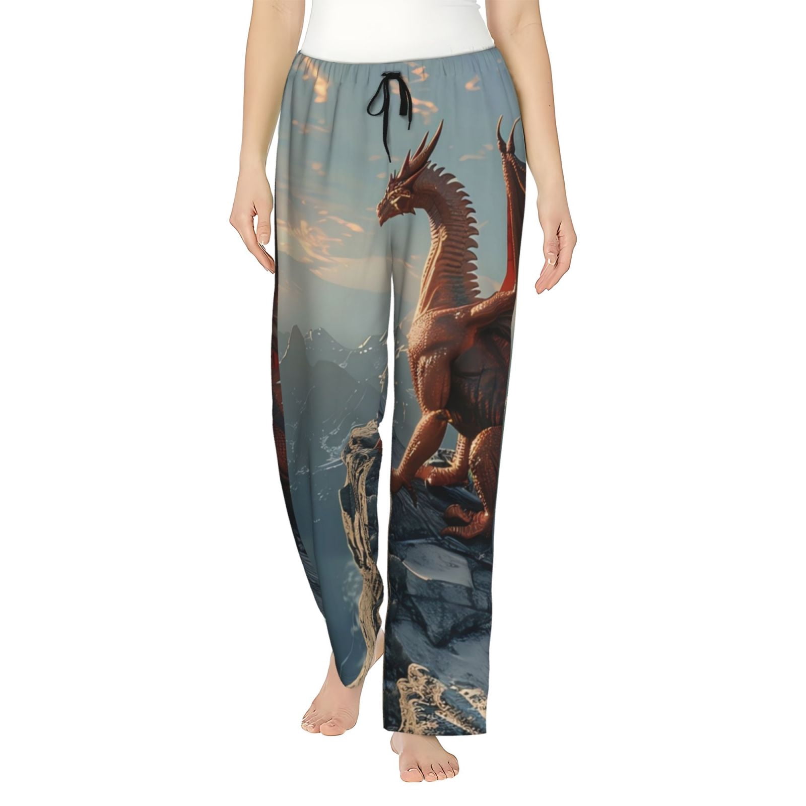 Yiaed Red Dragon Mountain Sunrise Print Womens Lounge Pants, Loose PJ ...