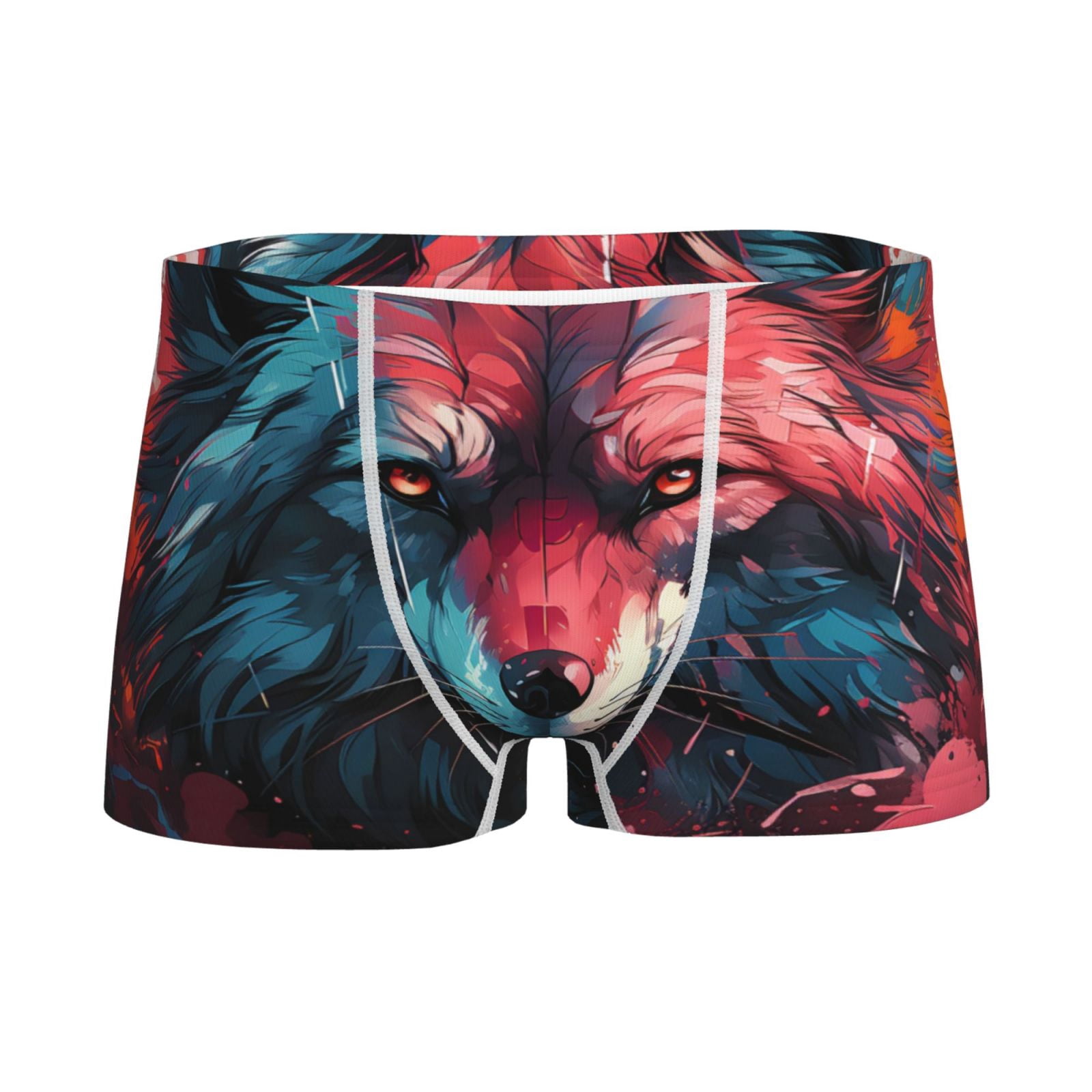 Yiaed Red Flame Wolf Head Print Boys' Boxer Briefs Cotton Casual ...