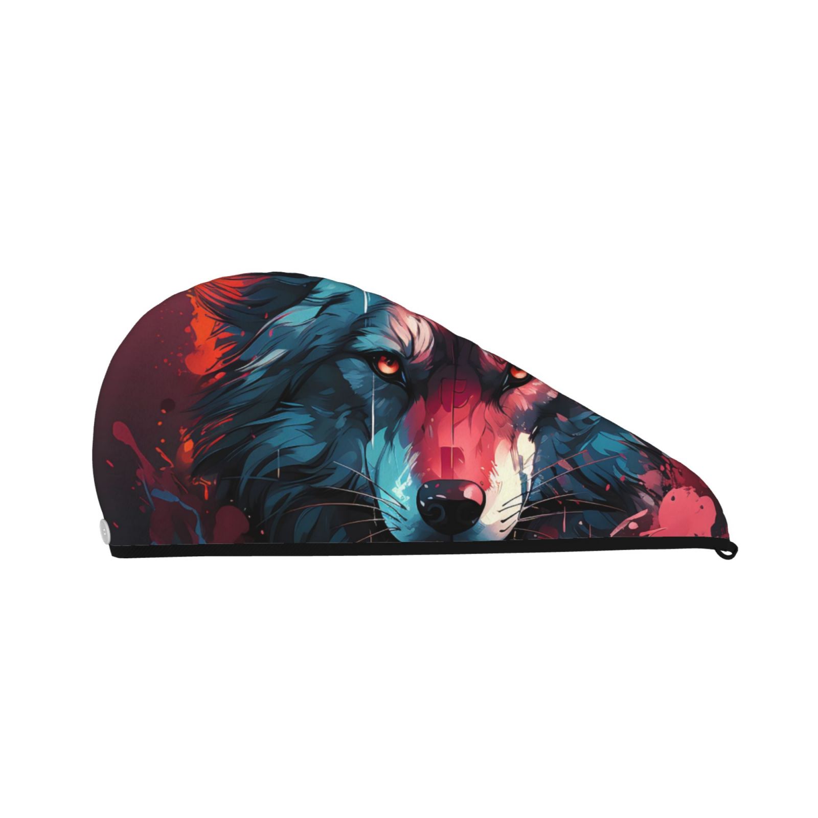 Yiaed Red Flame Wolf Head Print Hair Cap with Button,Coral Fleece Hair ...