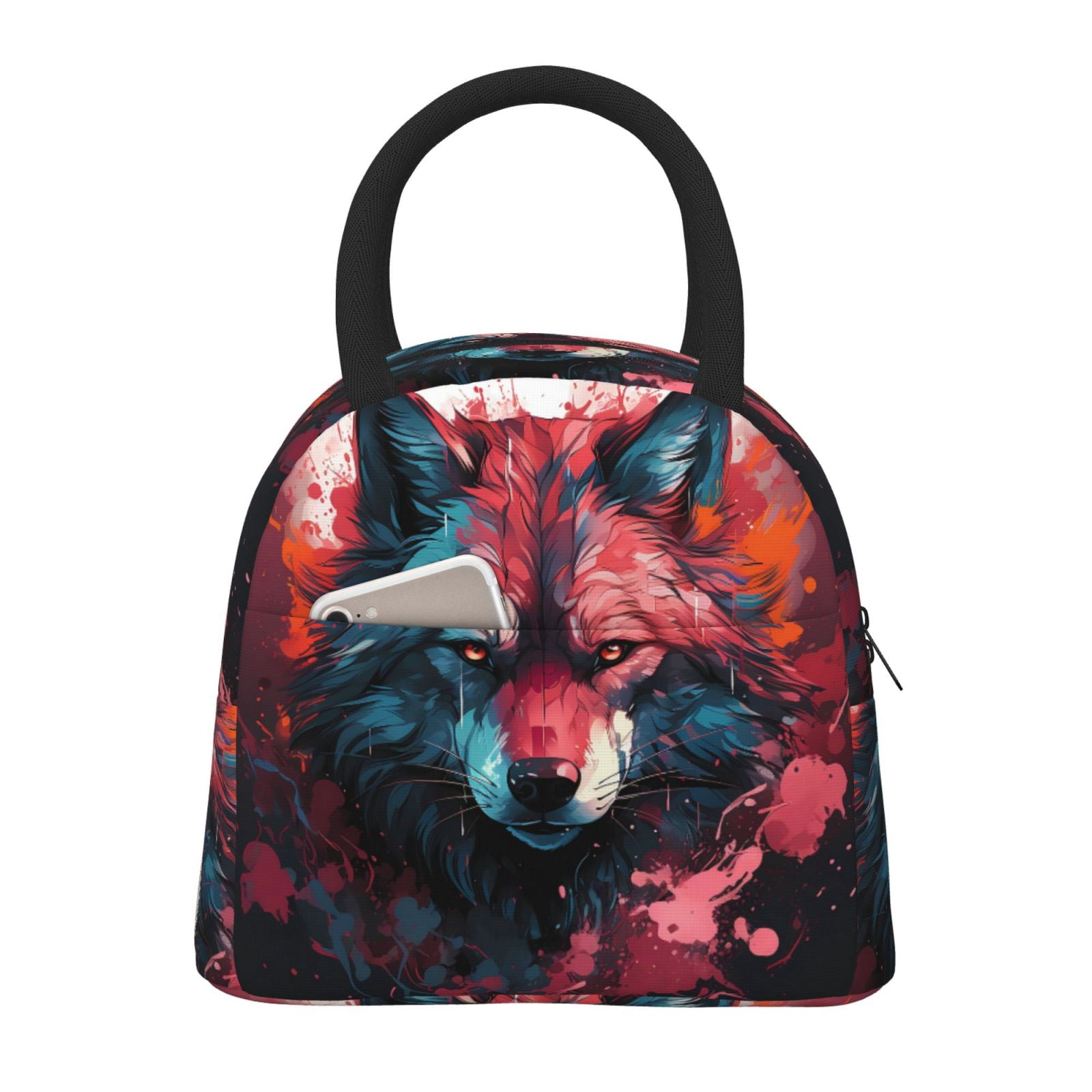 Yiaed Red Flame Wolf Head Print Lunch Bag Adult Insulated Lunch Box ...
