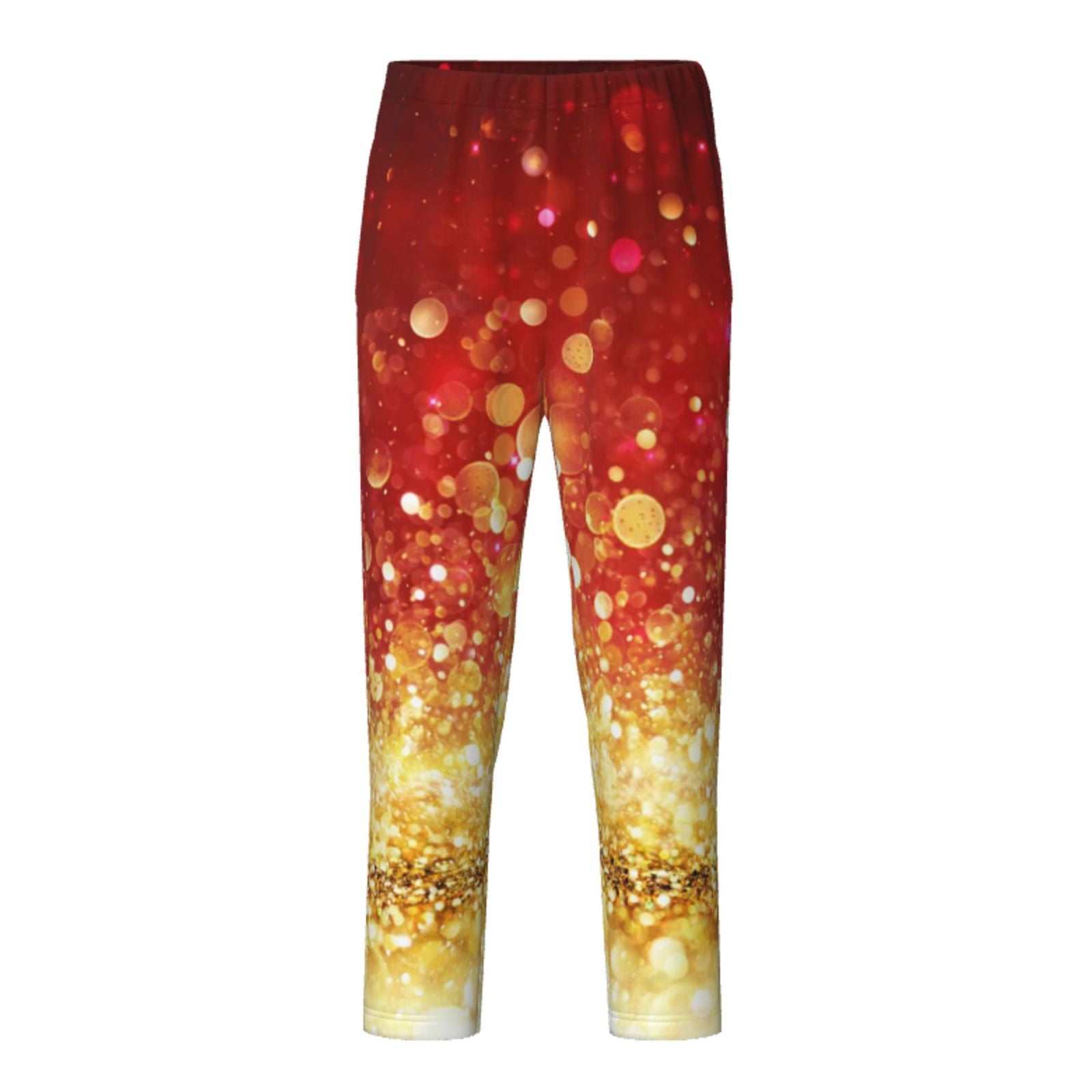 Yiaed Red Gold Glitter Print Teenagers' Lounge Pants, Loose PJ Bottoms ...