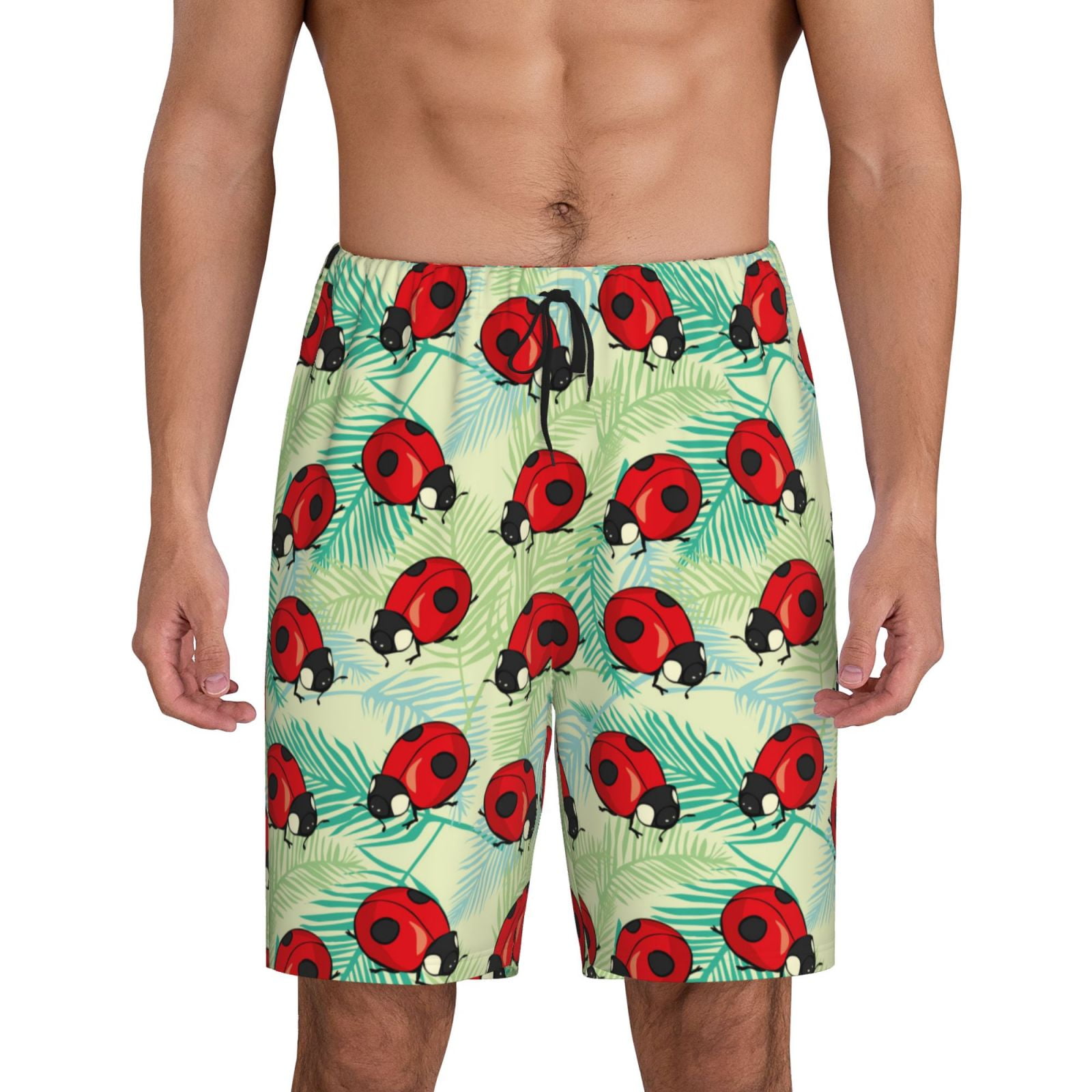 Yiaed Red Ladybugs And Leaf for Men's Soft Sleep Pajama Short Lounging ...