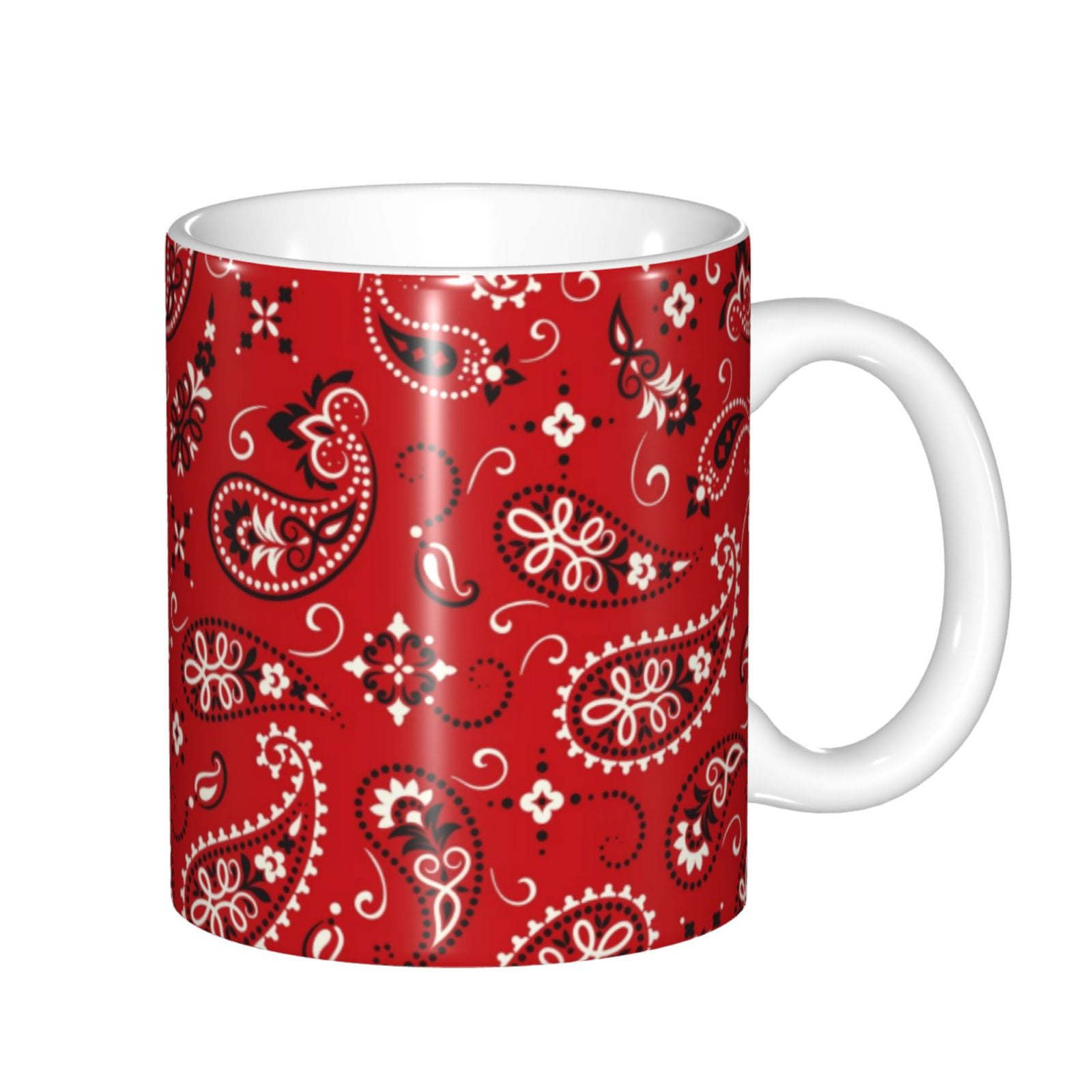 Yiaed Red Paisley Floral Print Ceramics Coffee,Large Handle Design ...