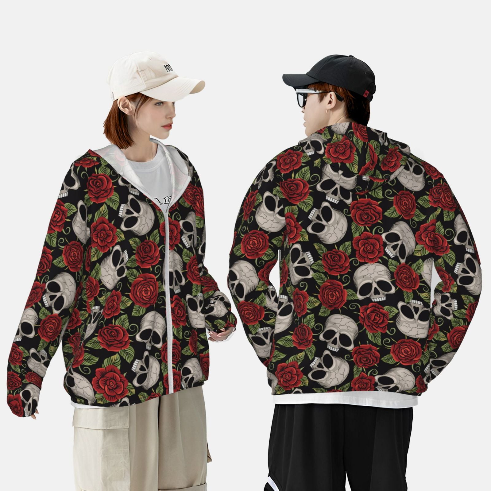 Yiaed Red Rose Skull Print Sun Shirts UPF 50+ Protection Hoodie Rash ...