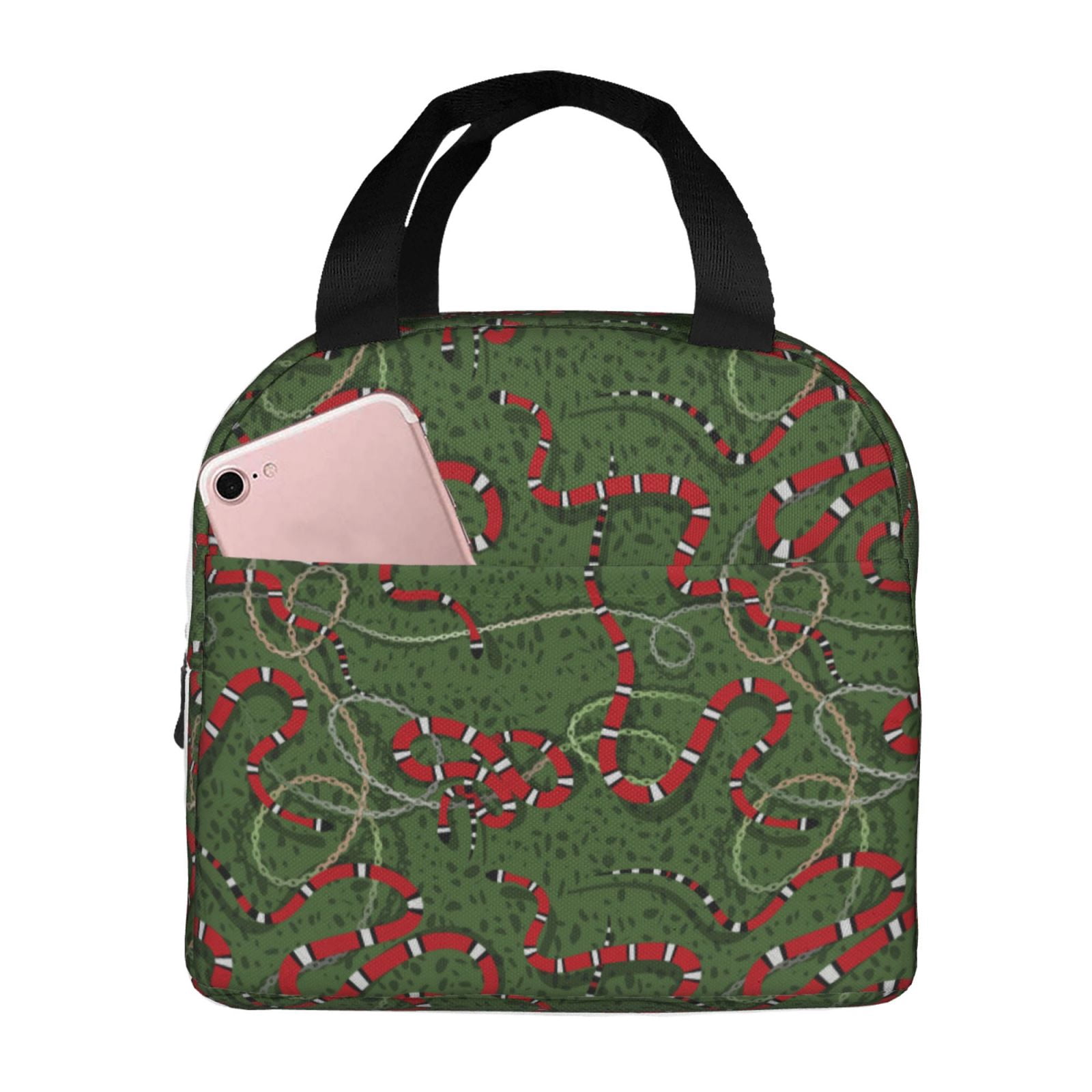 Yiaed Red Snake Print Insulated Lunch Bag Reusable Cute Tote Lunch Box ...