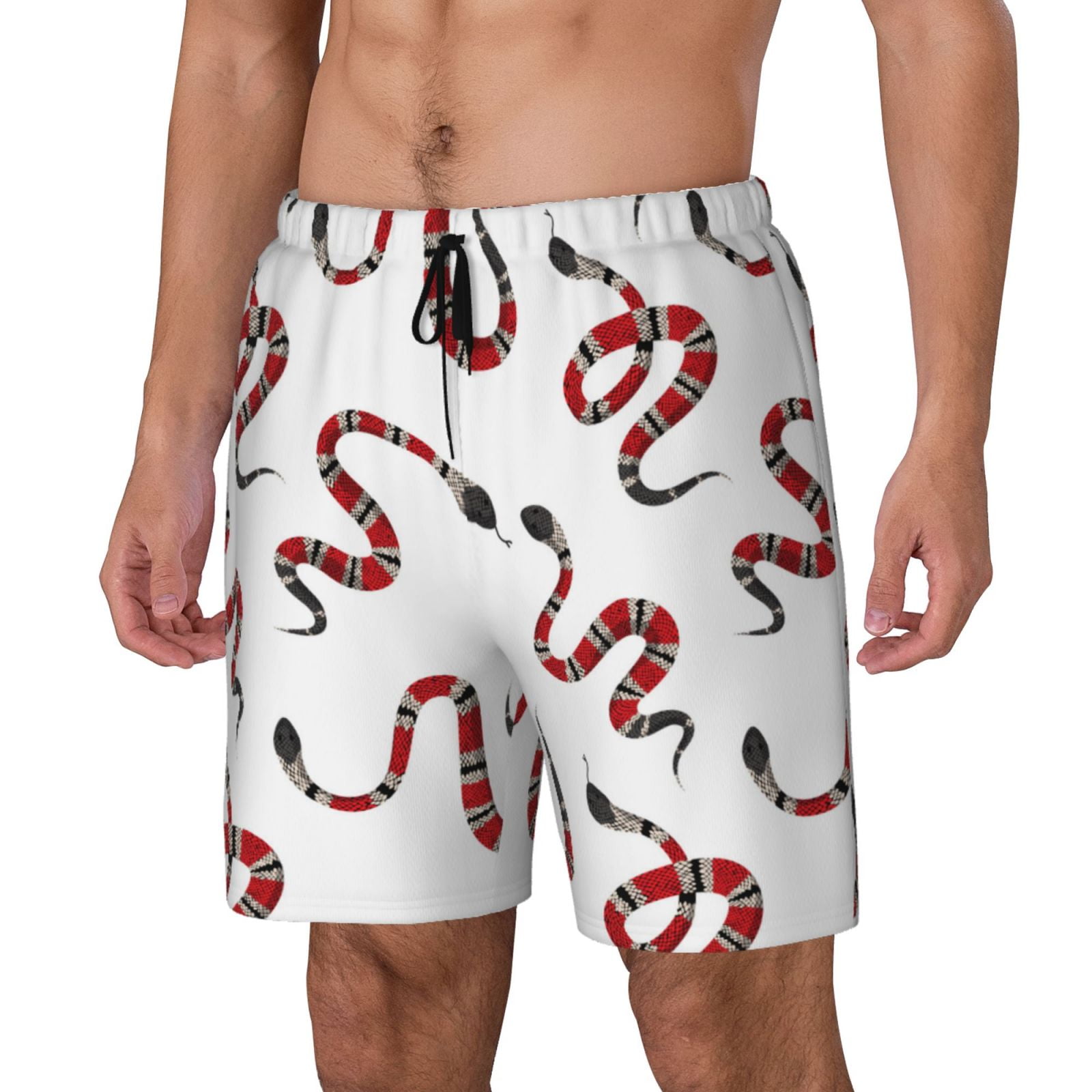 Yiaed Red Snake Print Mens Swim Trunks Bathing Suit Compression Liner ...
