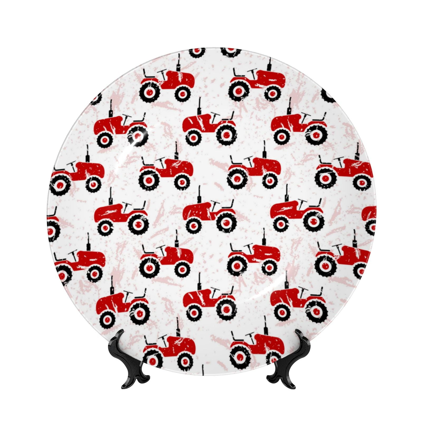 Yiaed Red Wheeled Tractors Print Bone China Decorative Plate Ceramic ...