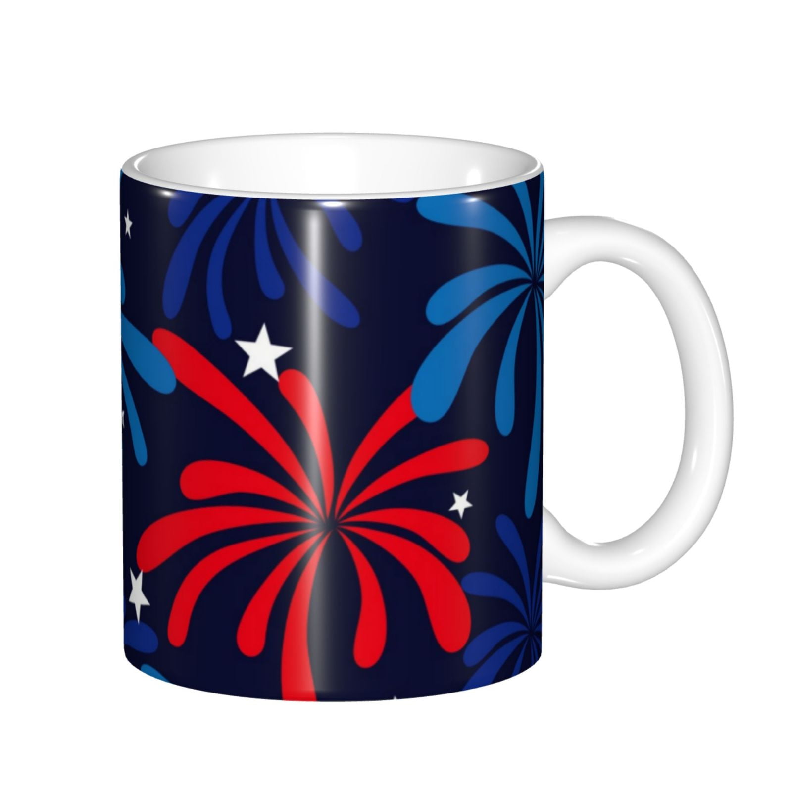 Yiaed Red White Blue Fireworks Print Ceramics Coffee,Large Handle ...