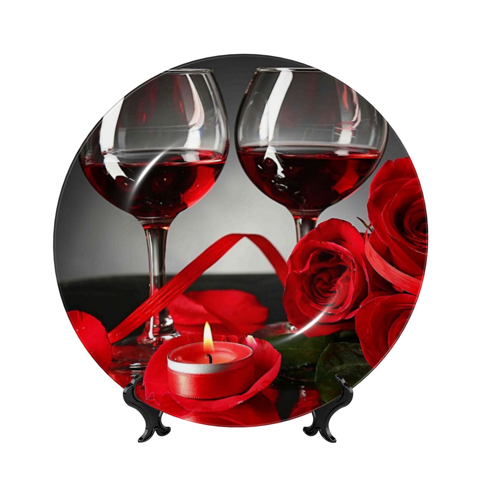 Yiaed Red Wine Rose Print Bone China Decorative Plate Ceramic Dinner ...