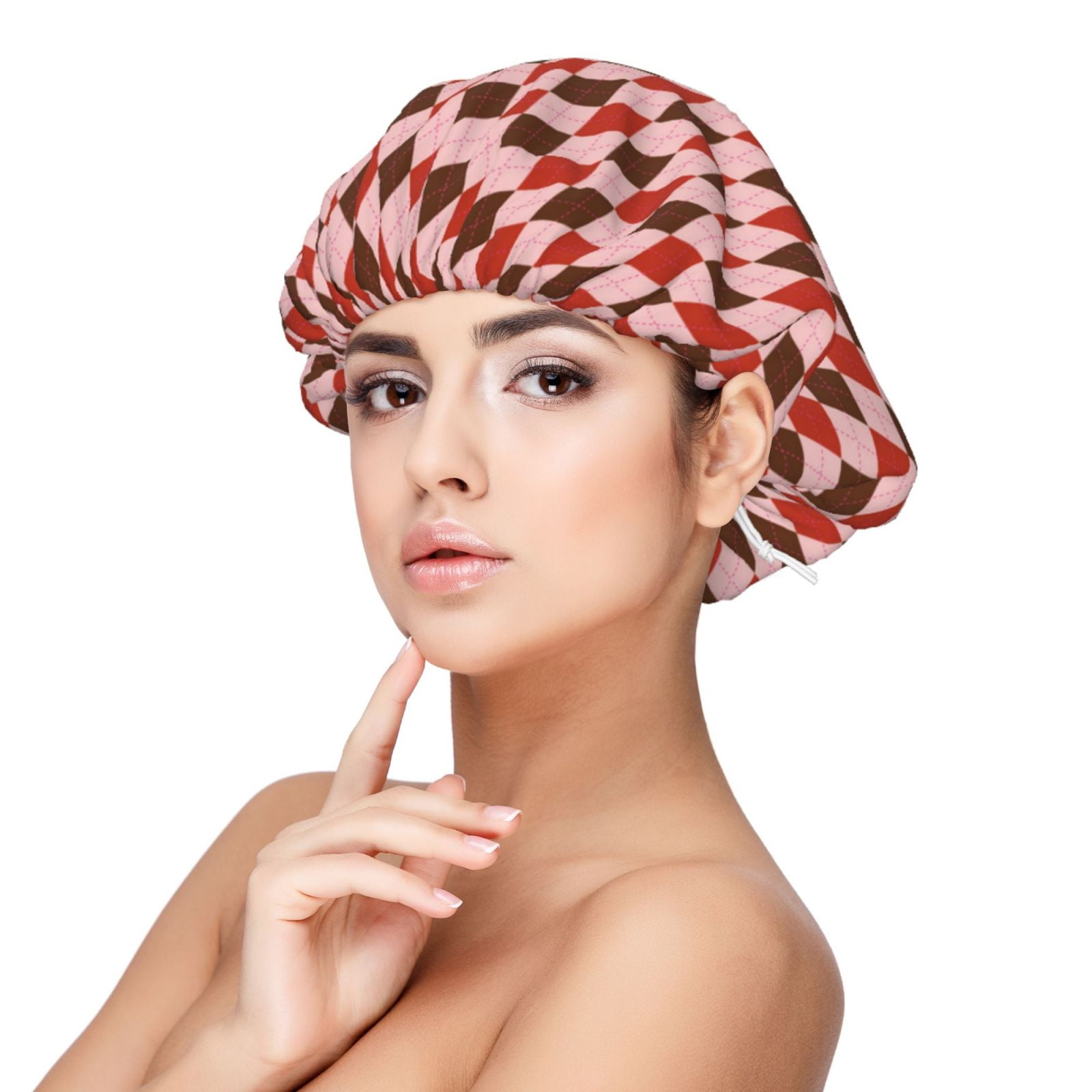 Yiaed Red and Brown Squares Print Satin Bonnet Silk Bonnet Hair Bonnet ...