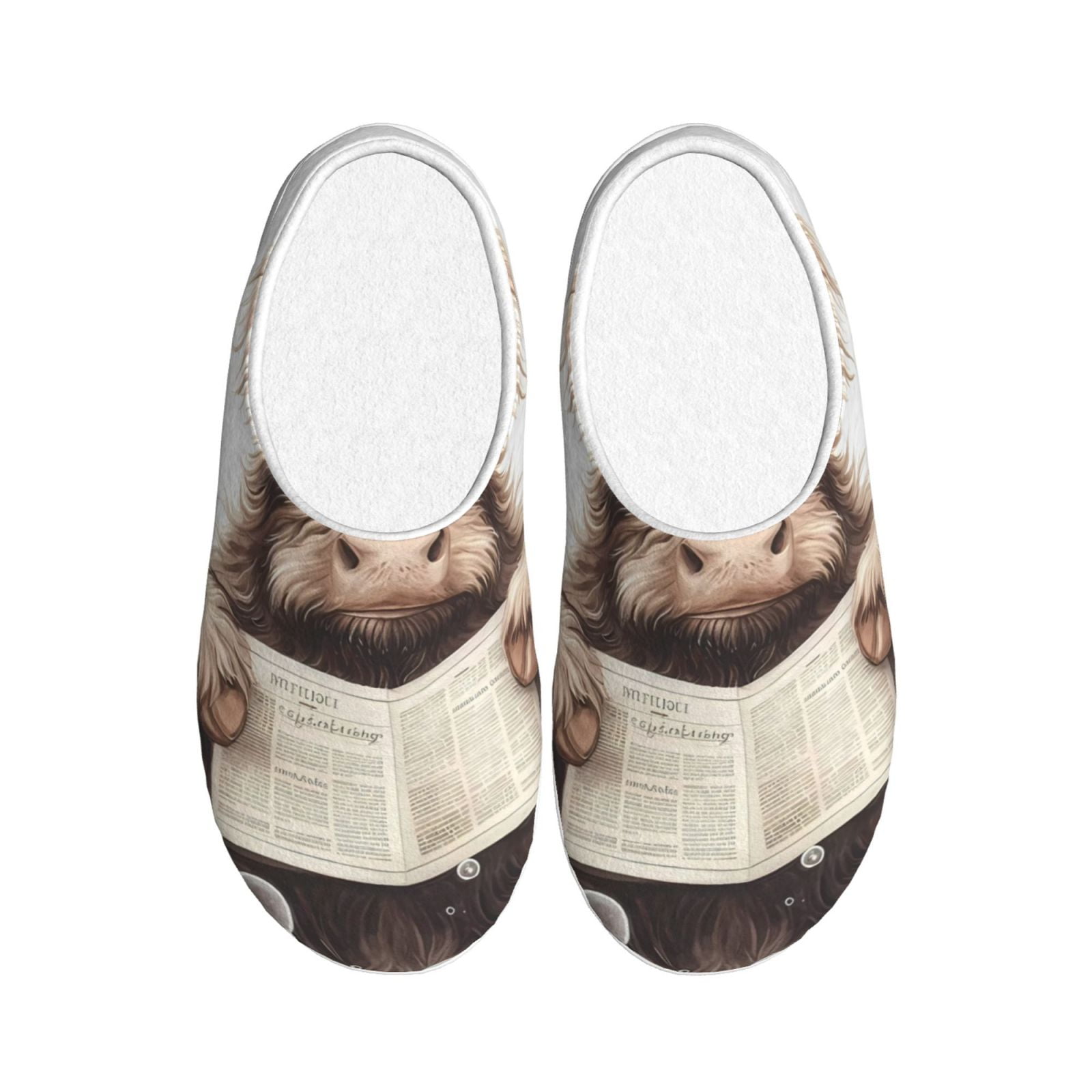 Yiaed Relaxed Cute Cow Reading Print Slippers Fuzzy Warm Cozy Slippers ...