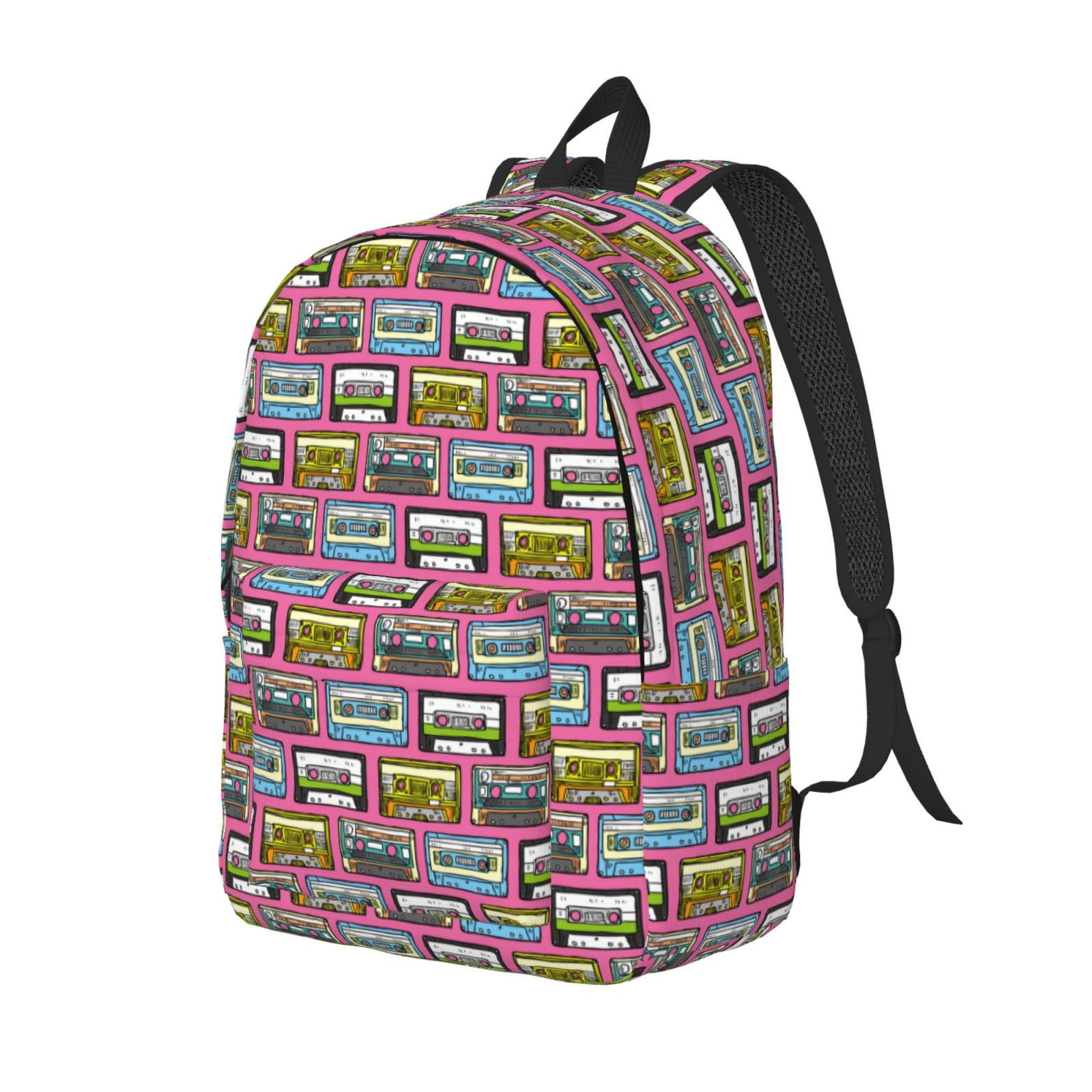 Yiaed Retro Cassette Print Print Laptop Backpack Travel Canvas Backpack ...