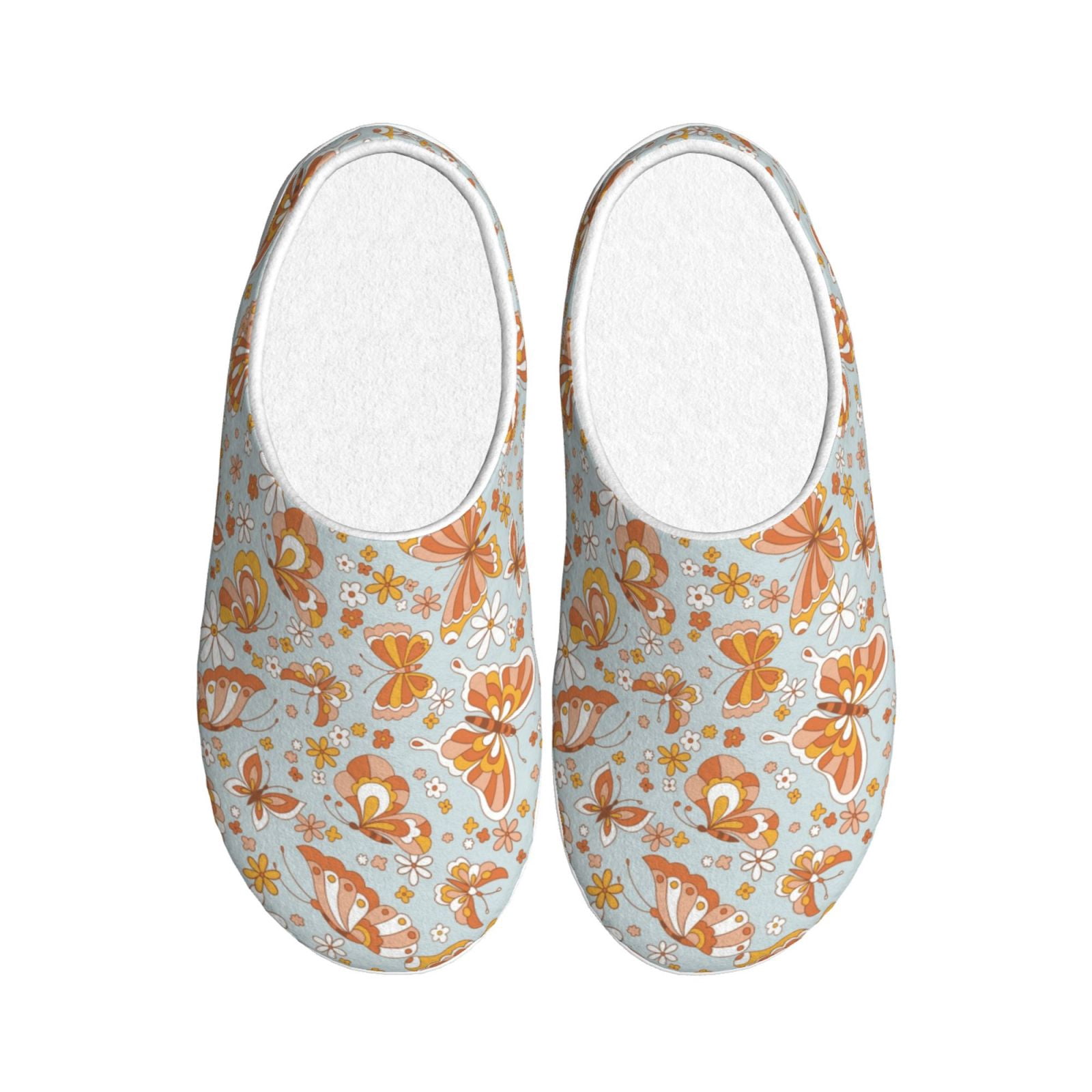 Yiaed Retro Floral Butterfly Print Slippers Fuzzy Warm Cozy Slippers ...