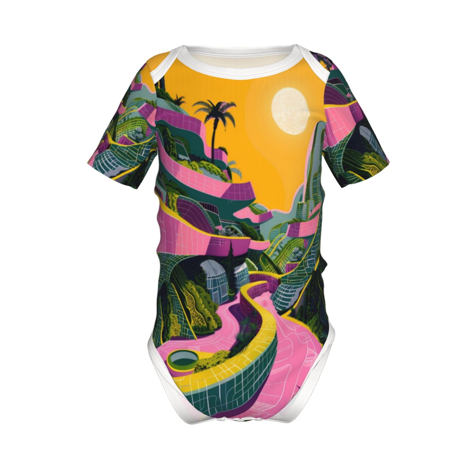Yiaed Retro Futuristic Landscape Print Infant Climbing Short Sleeve ...