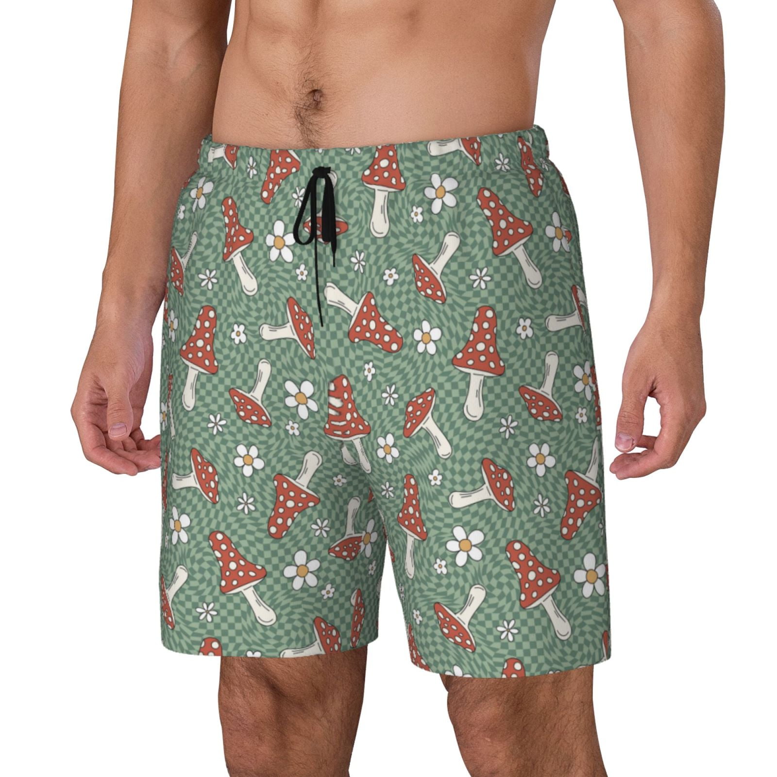 Yiaed Retro Hippie Groovy Mushroom Print Mens Swim Trunks Bathing Suit ...