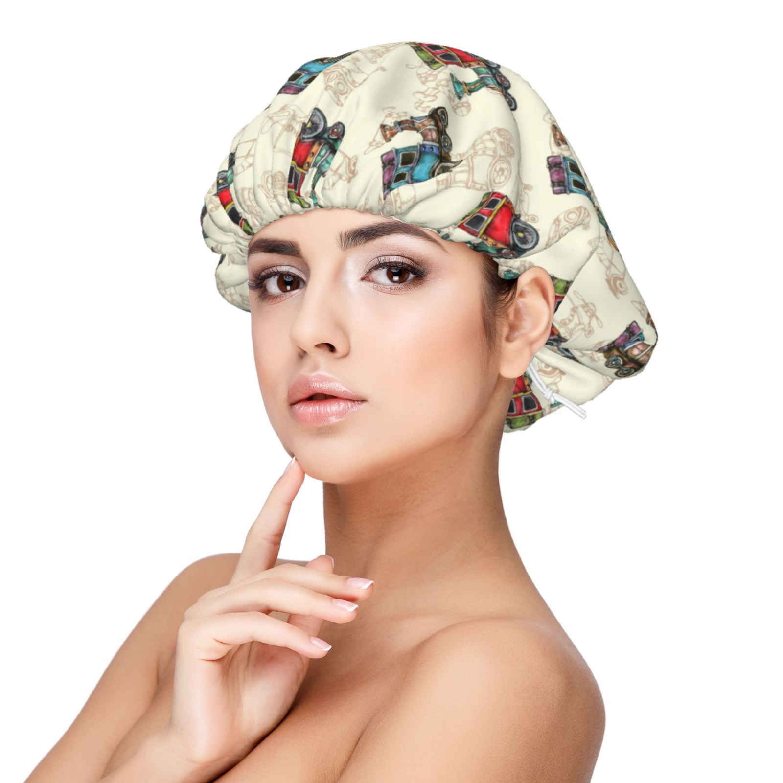 Yiaed Retro Steampunk Vehicle Print Satin Bonnet Silk Bonnet Hair ...