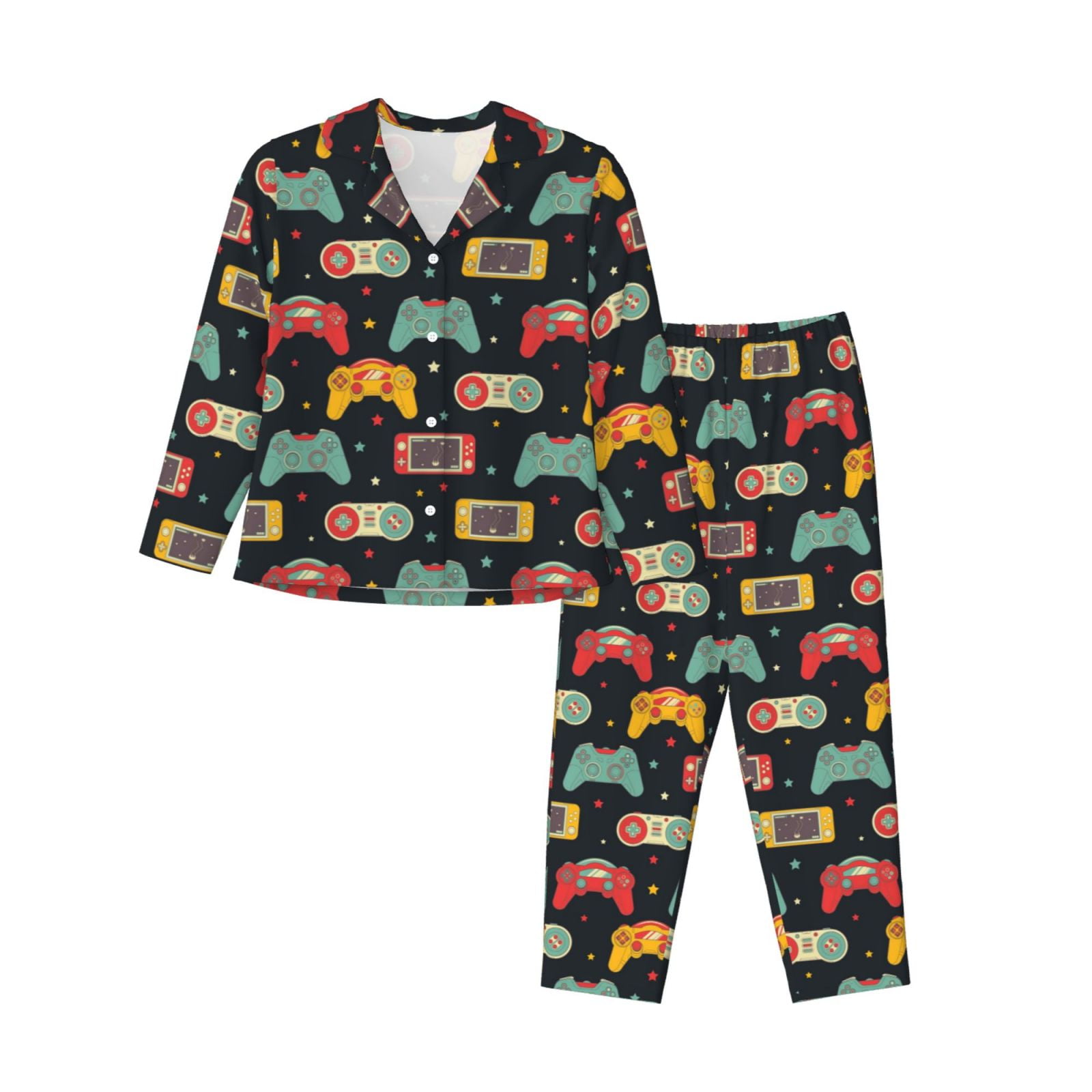 Yiaed Retro Video Game Print Pajamas Women's Long Sleeve Sleepwear Soft ...