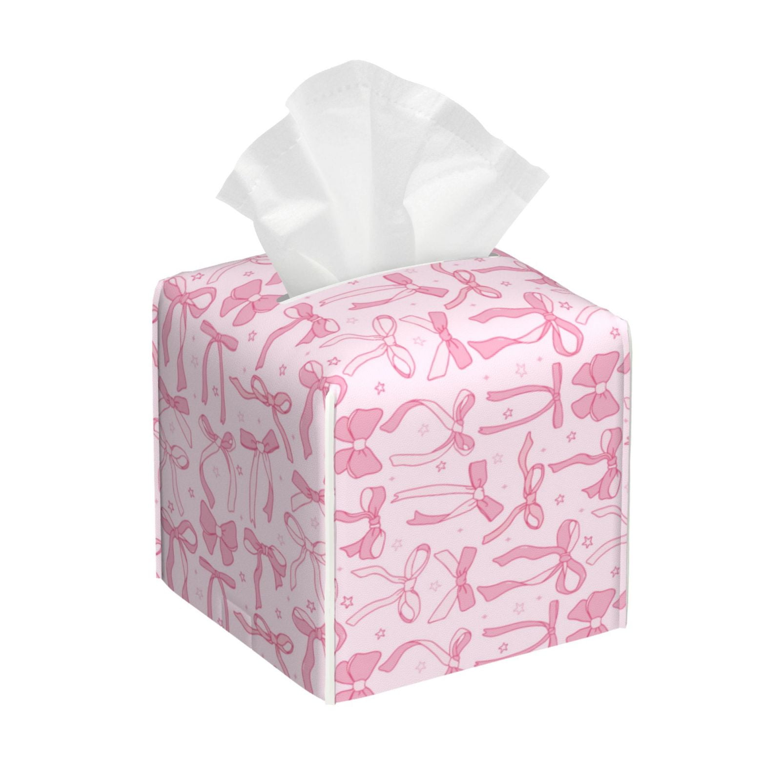 Yiaed Ribbon Bow Print Tissue Box Cover, PU Leather Decorative ...