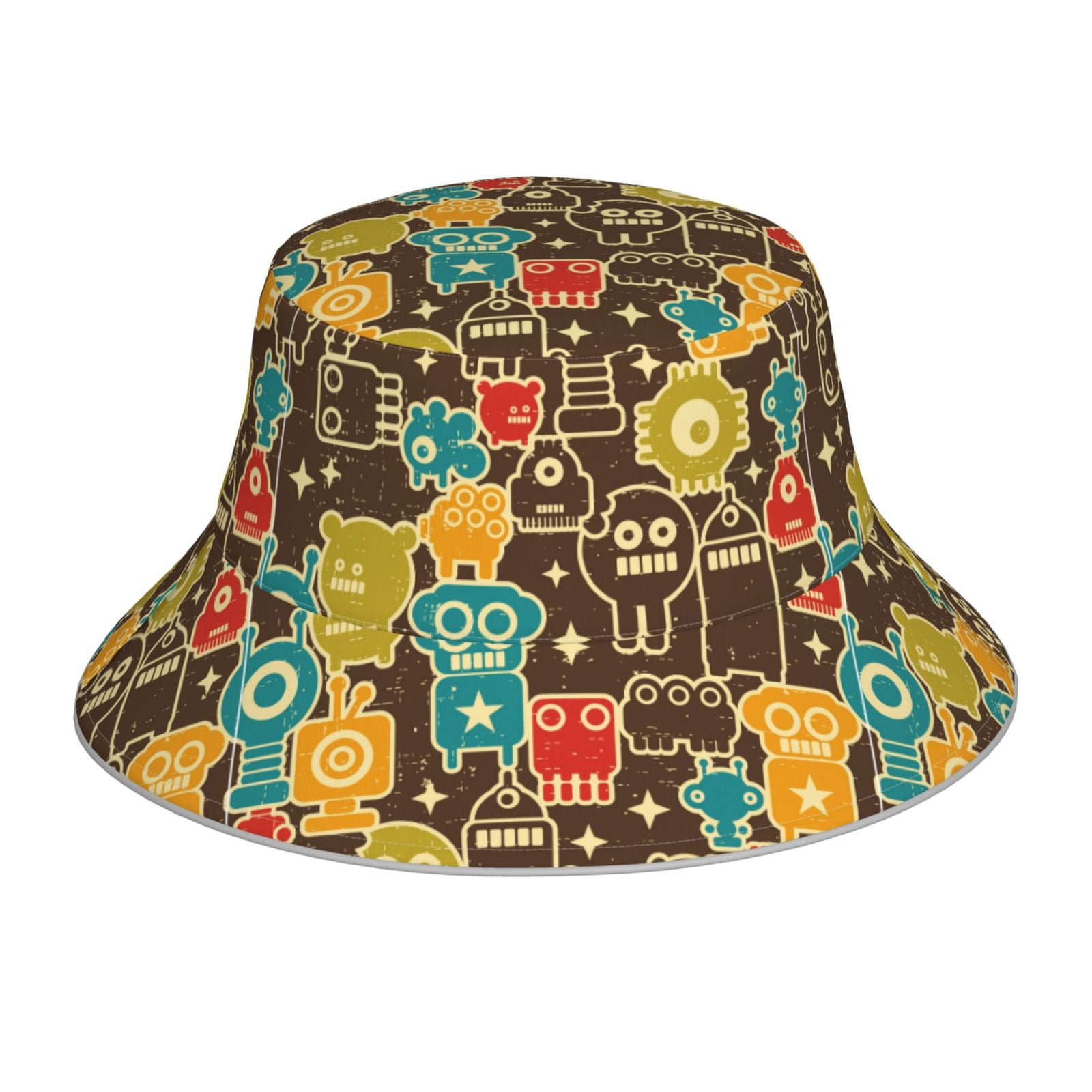 Yiaed Robot and Monsters Print Reflective Stripe Bucket Hat Unisex ...