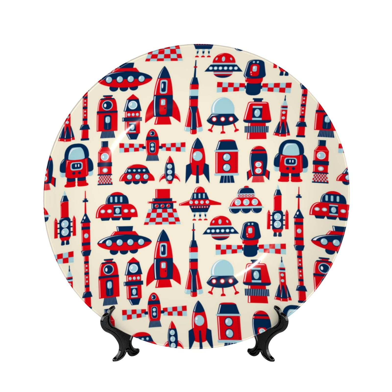 Yiaed Rocket Pattern Print Bone China Decorative Plate Ceramic Dinner ...