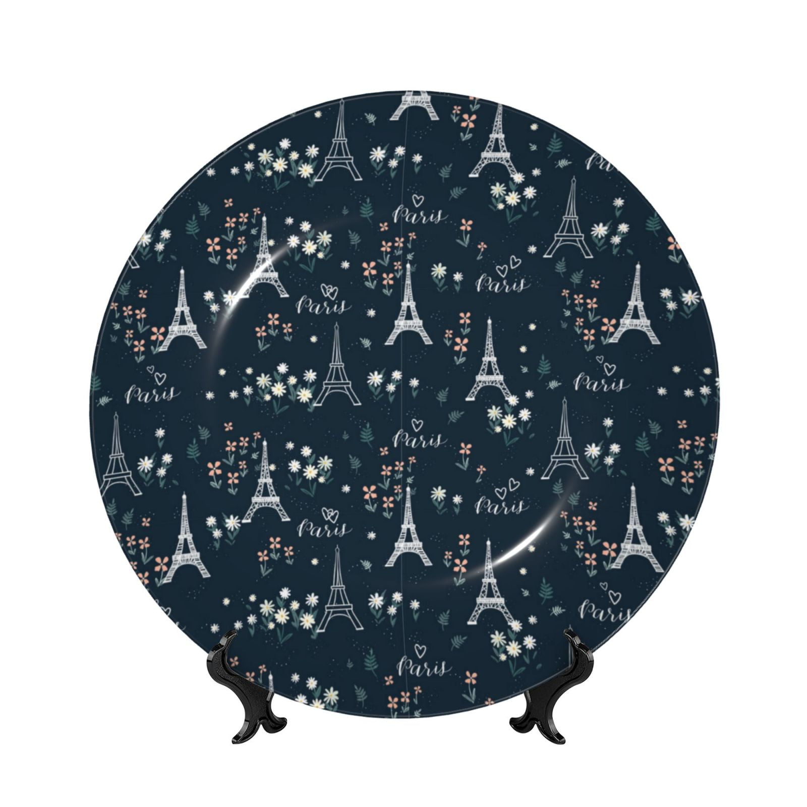 Yiaed Romantic Eiffel Tower Print Bone China Decorative Plate Ceramic ...