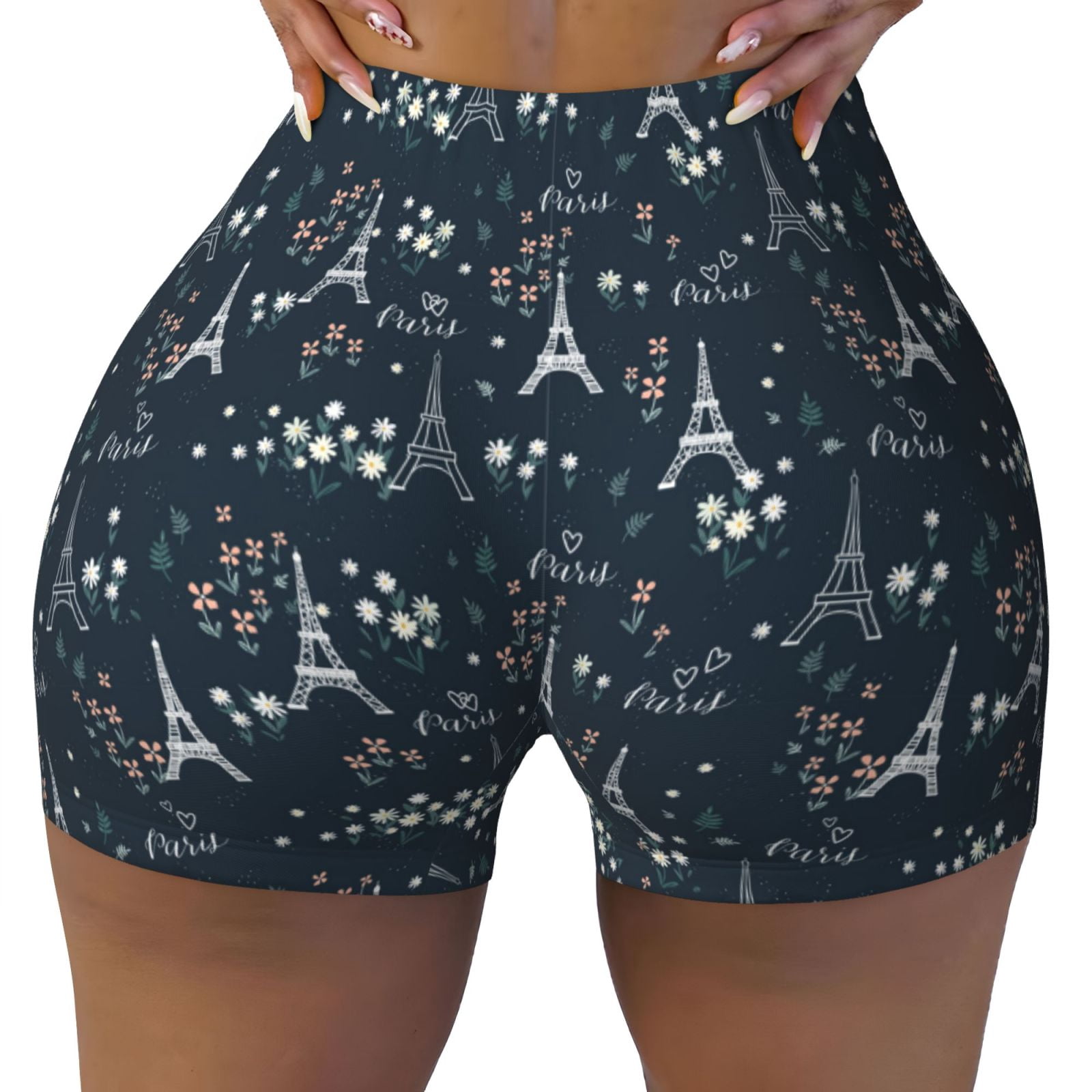 Yiaed Romantic Eiffel Tower Print Women's Athletic Shorts Running ...