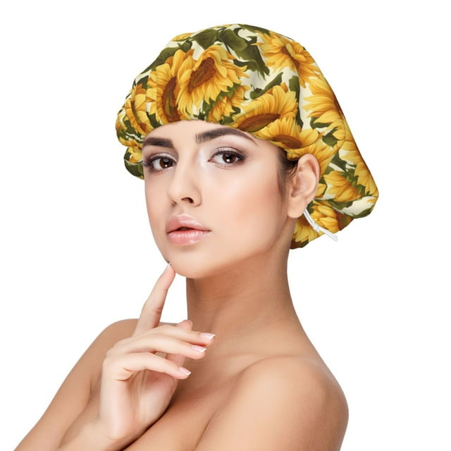 Yiaed Romantic Elegant Sunflower Print Satin Bonnet Silk Bonnet Hair ...