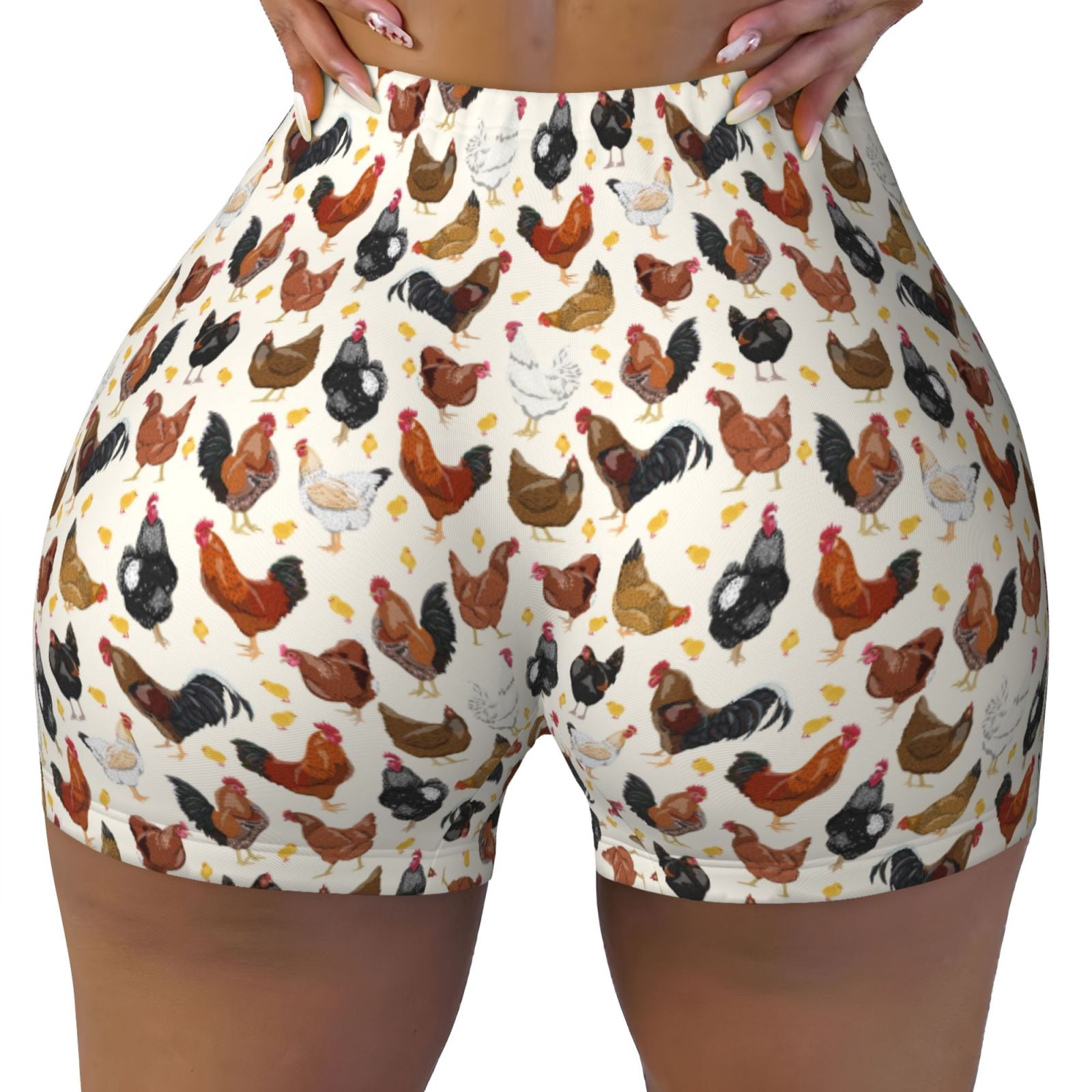 Yiaed Roosters and Chickens Print Women's Athletic Shorts Running ...