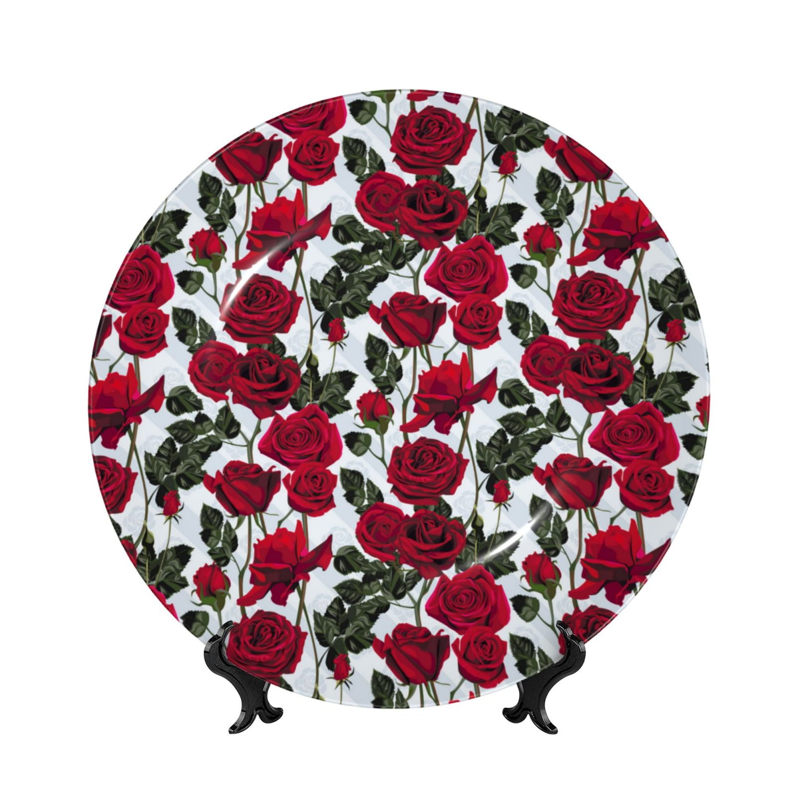 Yiaed Rose Flowers Print Bone China Decorative Plate Ceramic Dinner ...
