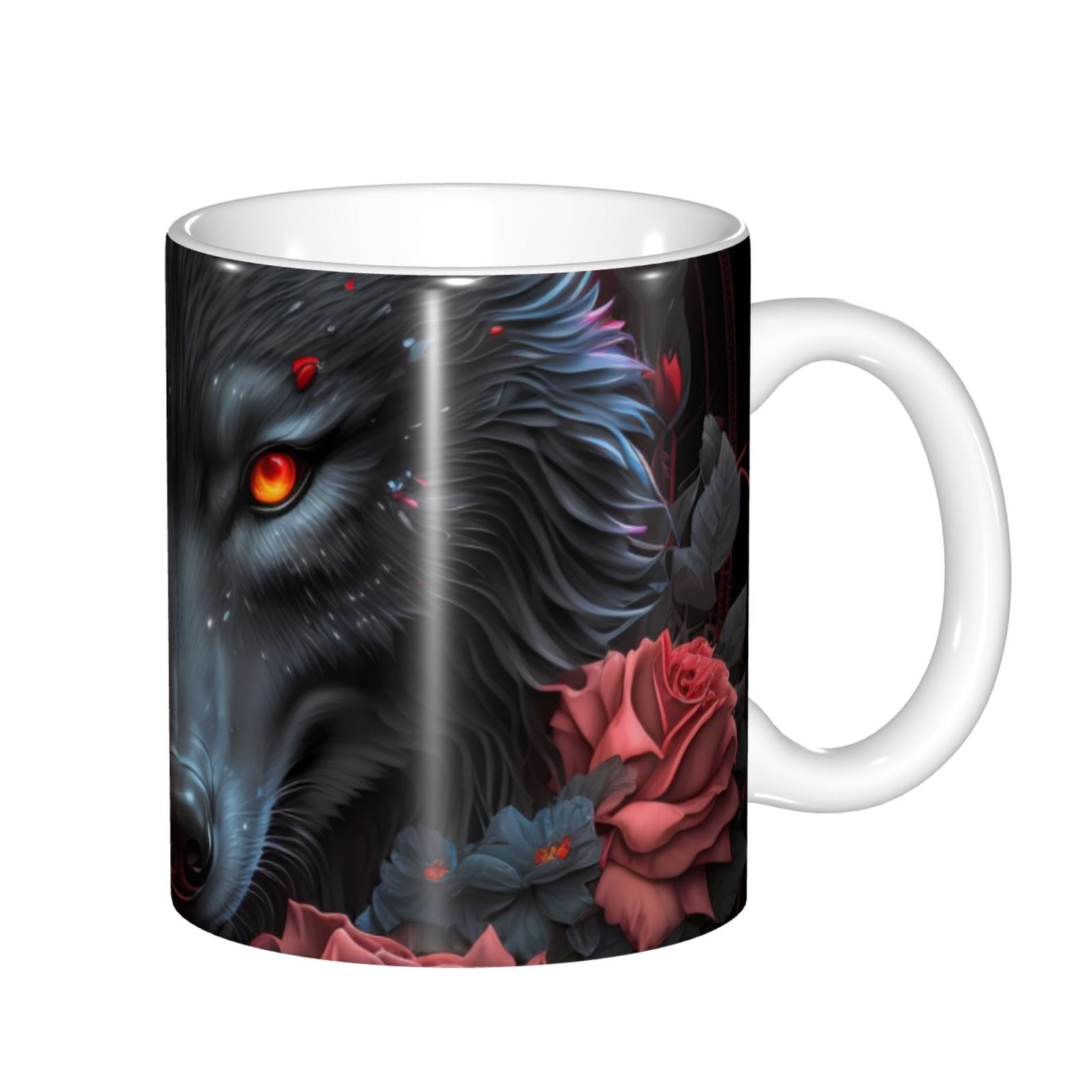 Yiaed Rose Full Moon Black Wolf Print Ceramics Coffee,Large Handle ...