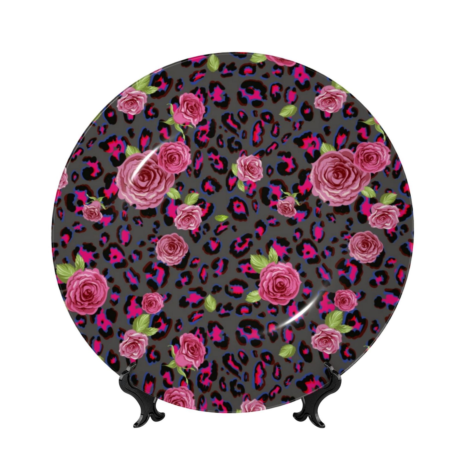 Yiaed Rose Mix Leopard 2 Print Bone China Decorative Plate Ceramic ...