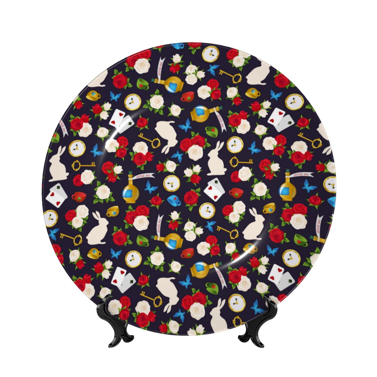 Yiaed Rose Rabbit Print Bone China Decorative Plate Ceramic Dinner ...