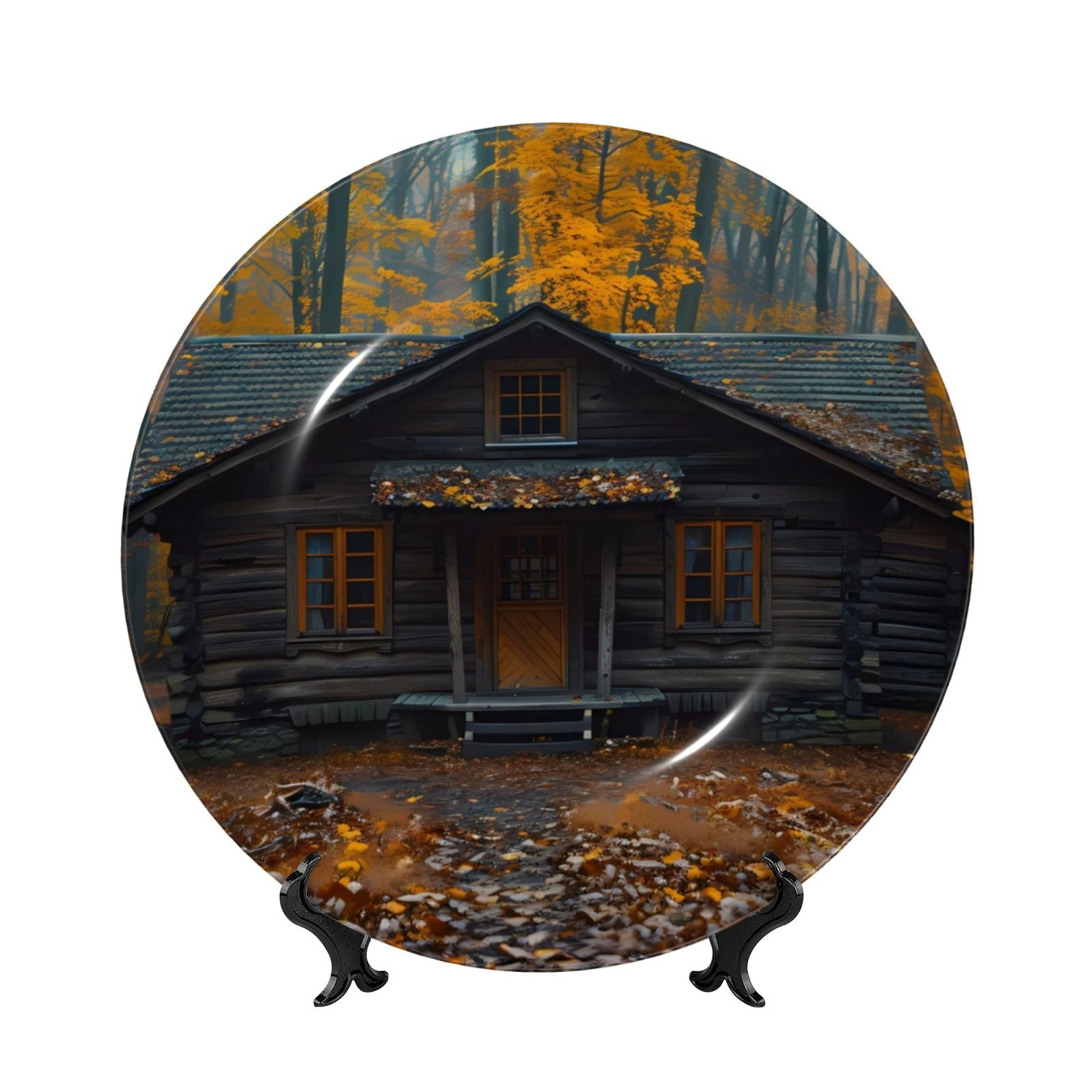 Yiaed Rustic Cabin Autumn Forest Print Bone China Decorative Plate ...