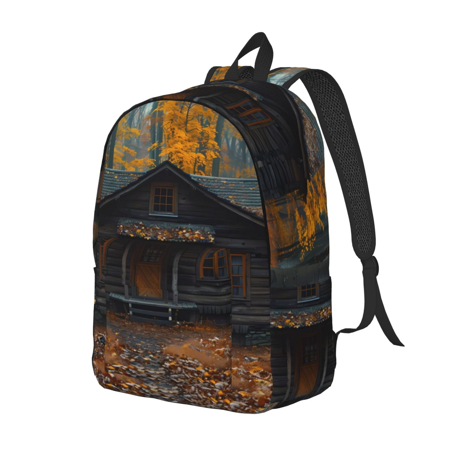 Yiaed Rustic Cabin Autumn Forest Print Laptop Backpack Travel Canvas ...