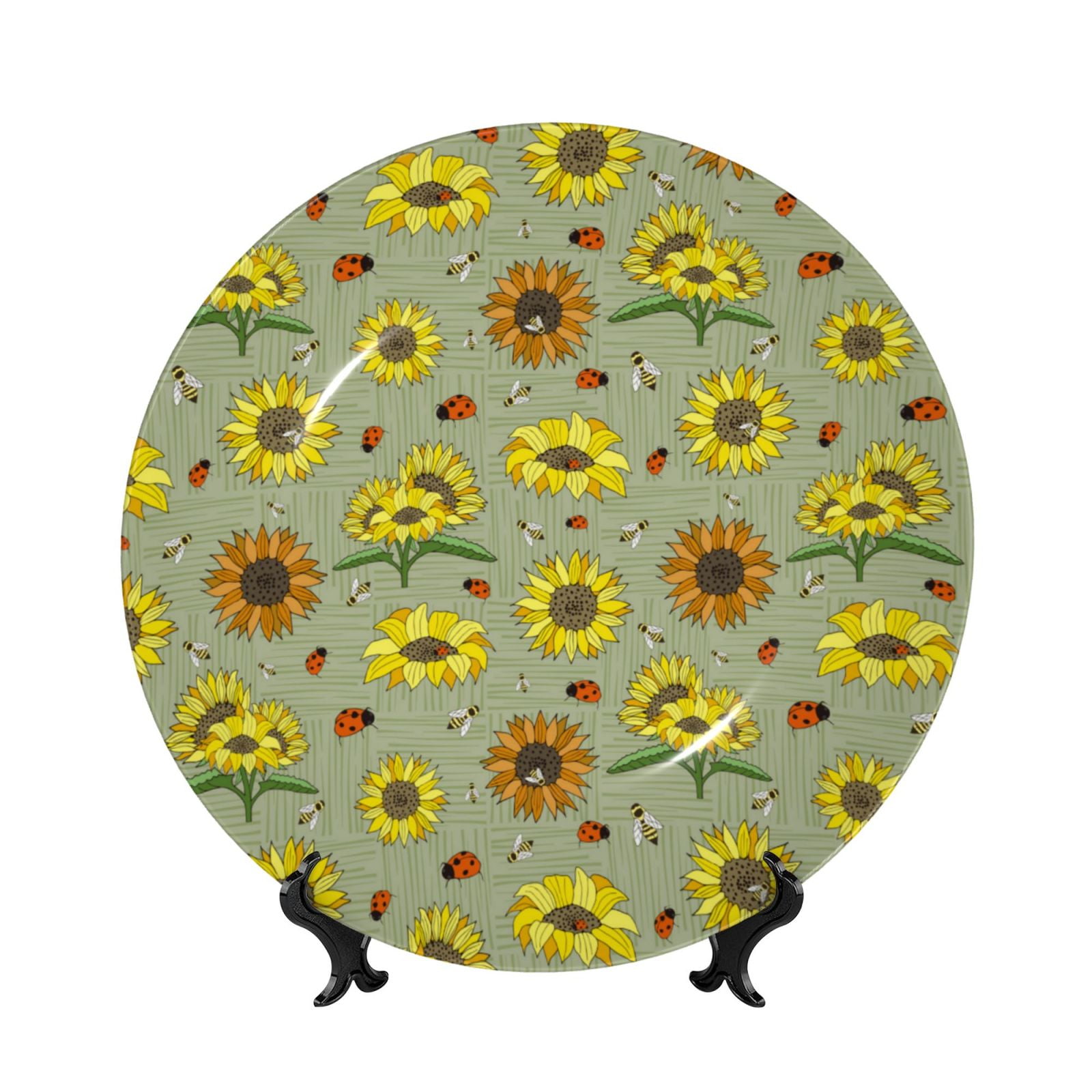 Yiaed Sage Green With Sunflowers Print Bone China Decorative Plate ...