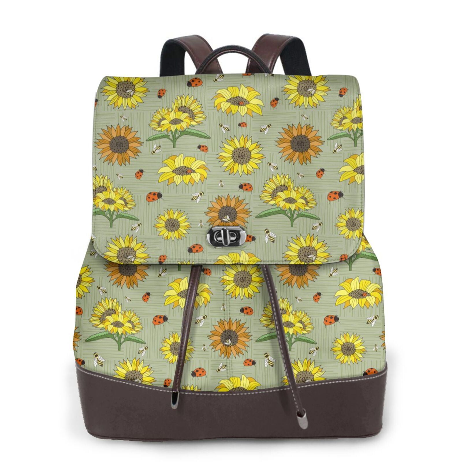Yiaed Sage Green With Sunflowers Print Laptop Backpack for Women Slim ...