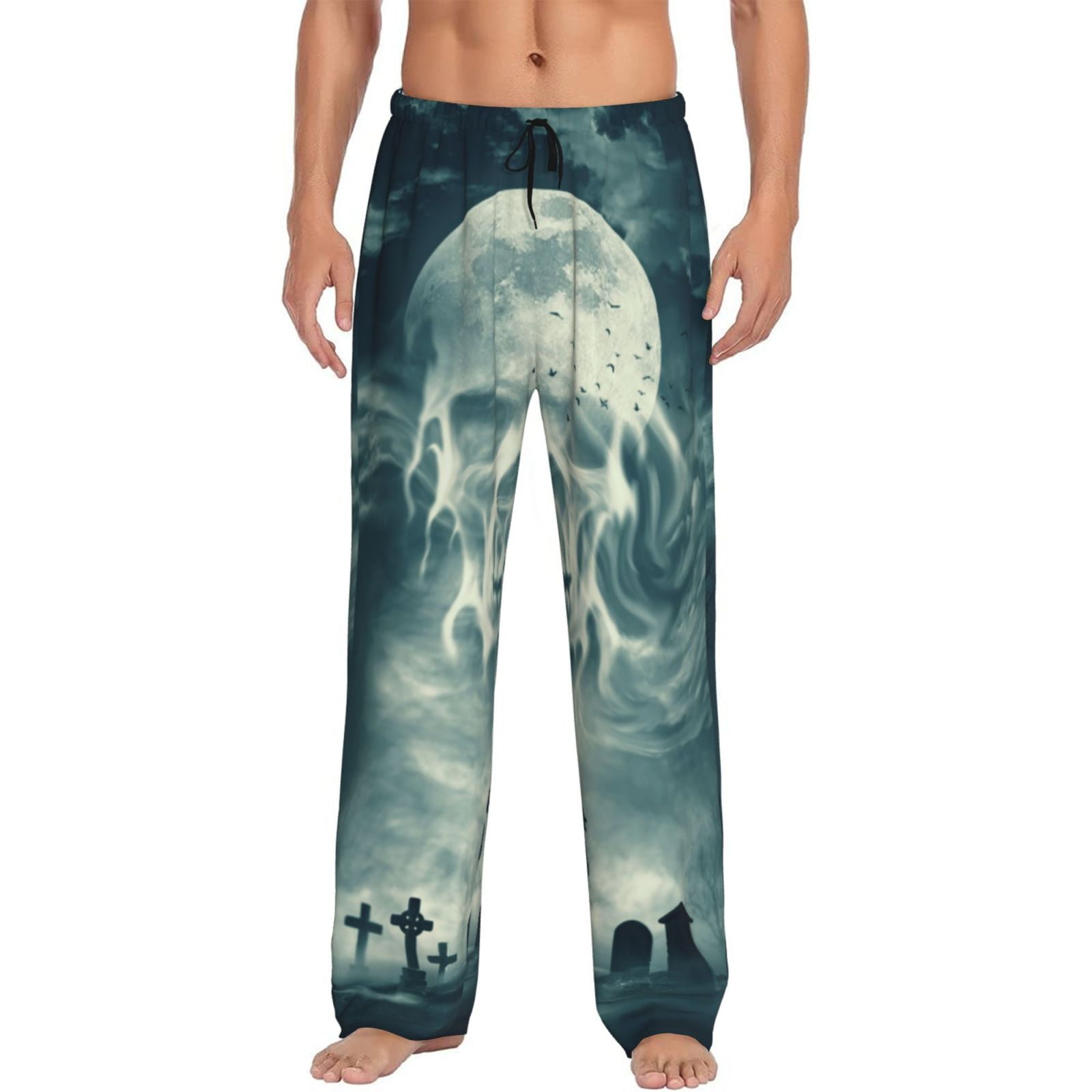 Yiaed Scary Moon And Clouds Print Men's Lounge Pants, Loose PJ Bottoms ...