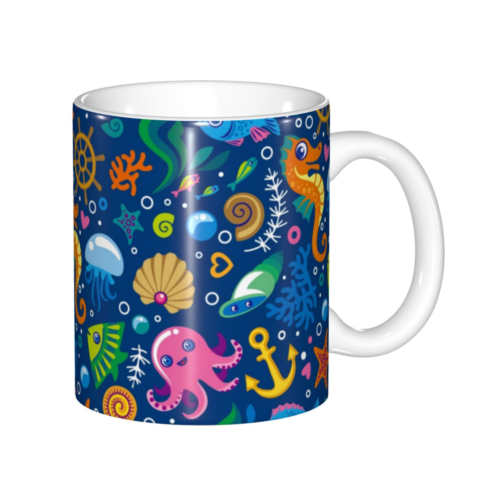 Yiaed Sea Fish Print Ceramics Coffee,Large Handle Design,Extra Large ...