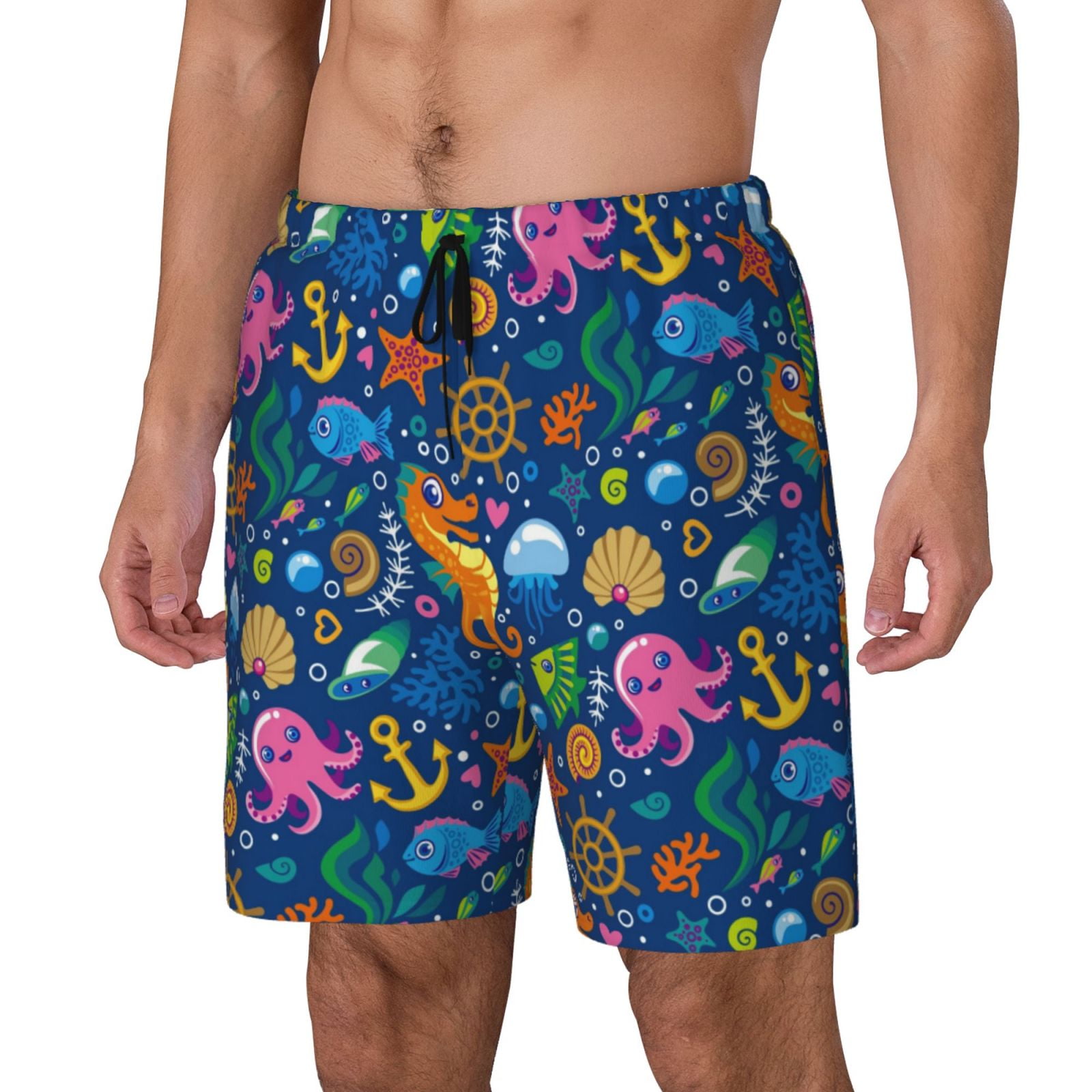 Yiaed Sea Fish Print Mens Swim Trunks Bathing Suit Compression Liner ...