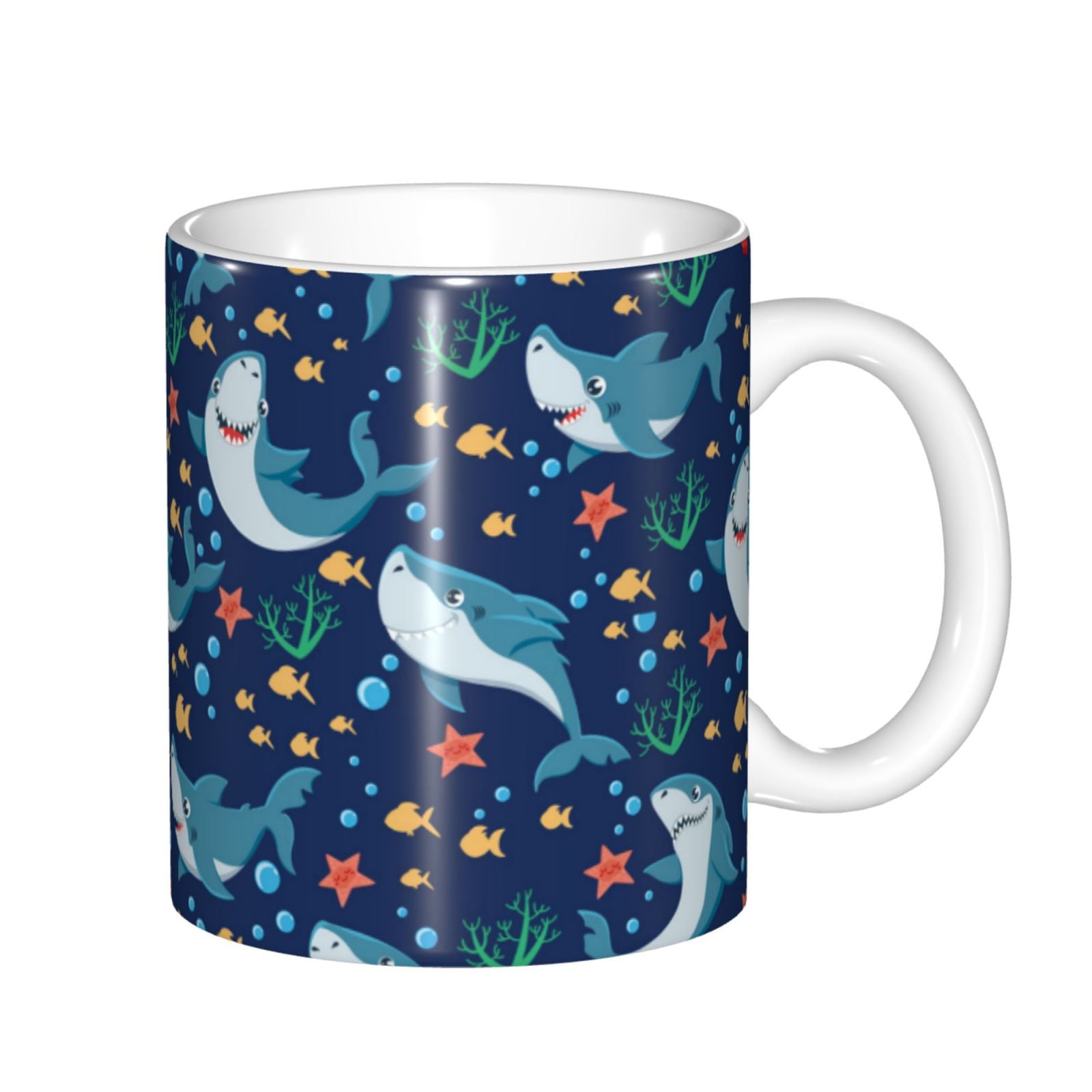 Yiaed Sea Sharks Print Ceramics Coffee,Large Handle Design,Extra Large ...