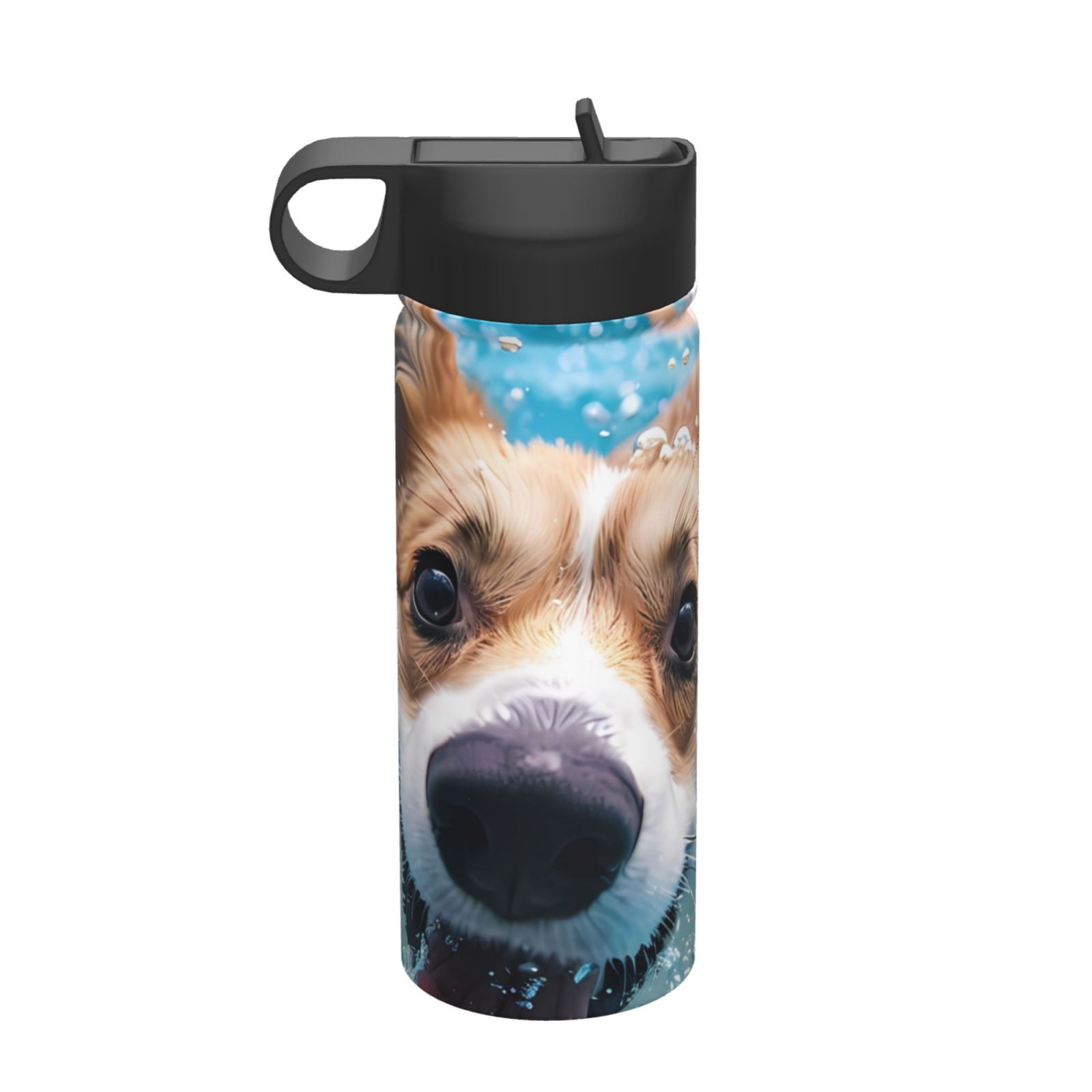 Yiaed Sea Swimming Corgi Print Water Bottle with Straw Lid, Stainless ...
