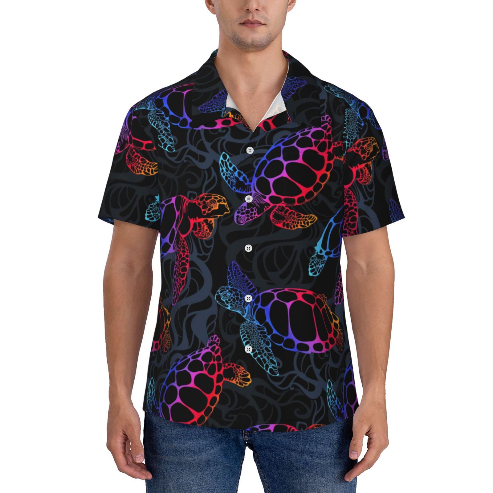 Yiaed Sea Turtle Print Hawaiian Shirt for Men Short Sleeve Button Down ...