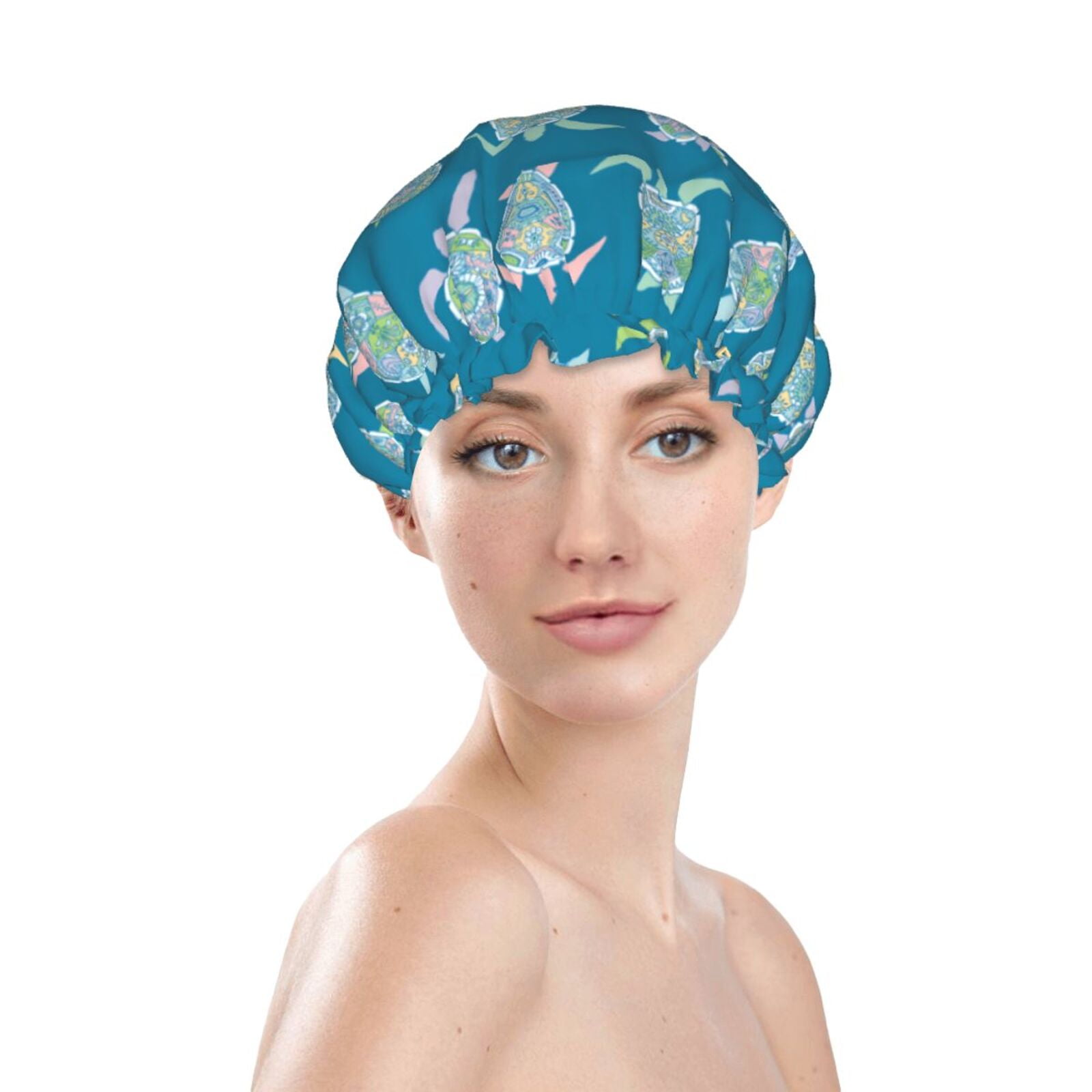 Yiaed Sea Turtle Print Reusable Shower Cap & Bath Cap & Lined ...