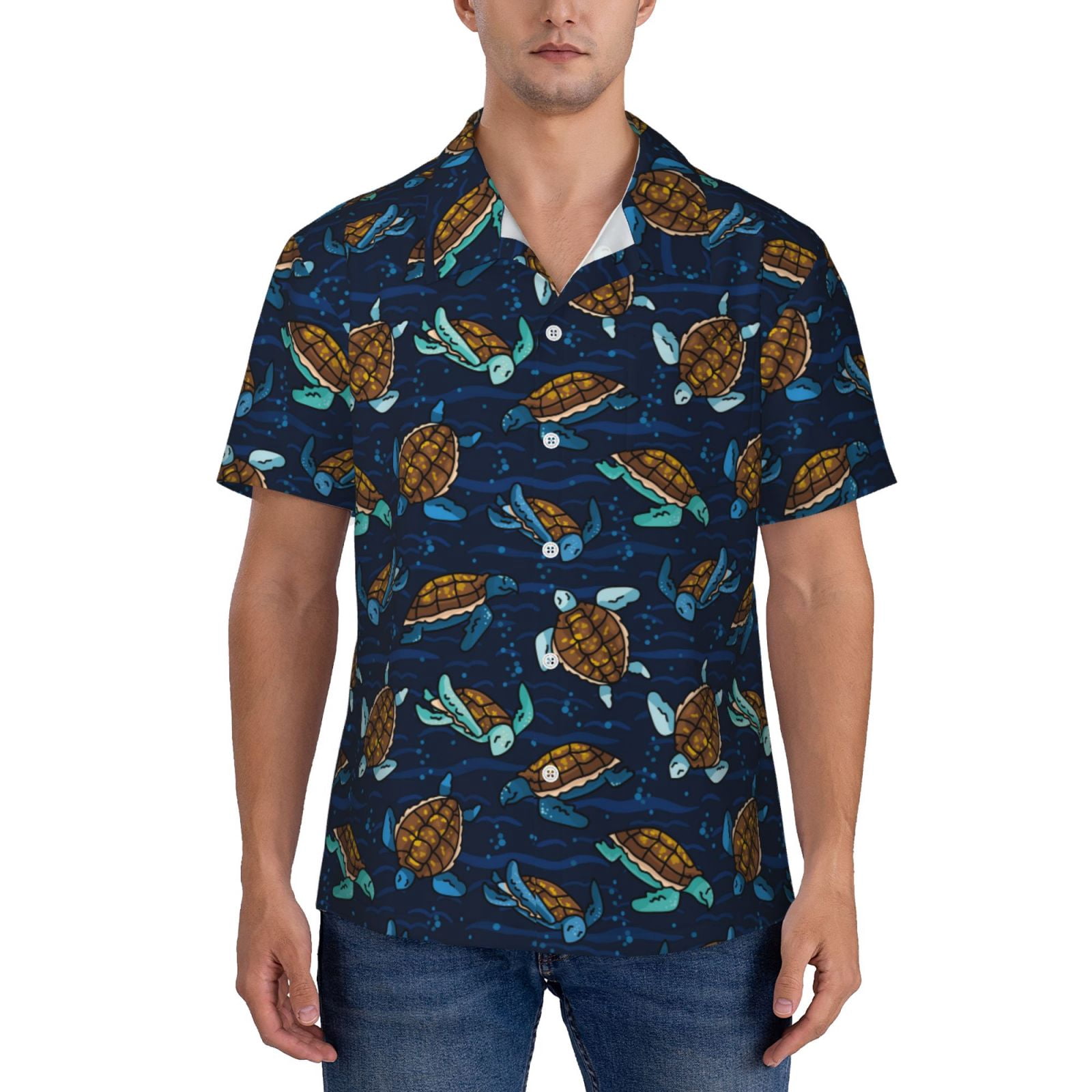 Yiaed Sea Turtles Swimming Print Hawaiian Shirt for Men Short Sleeve ...