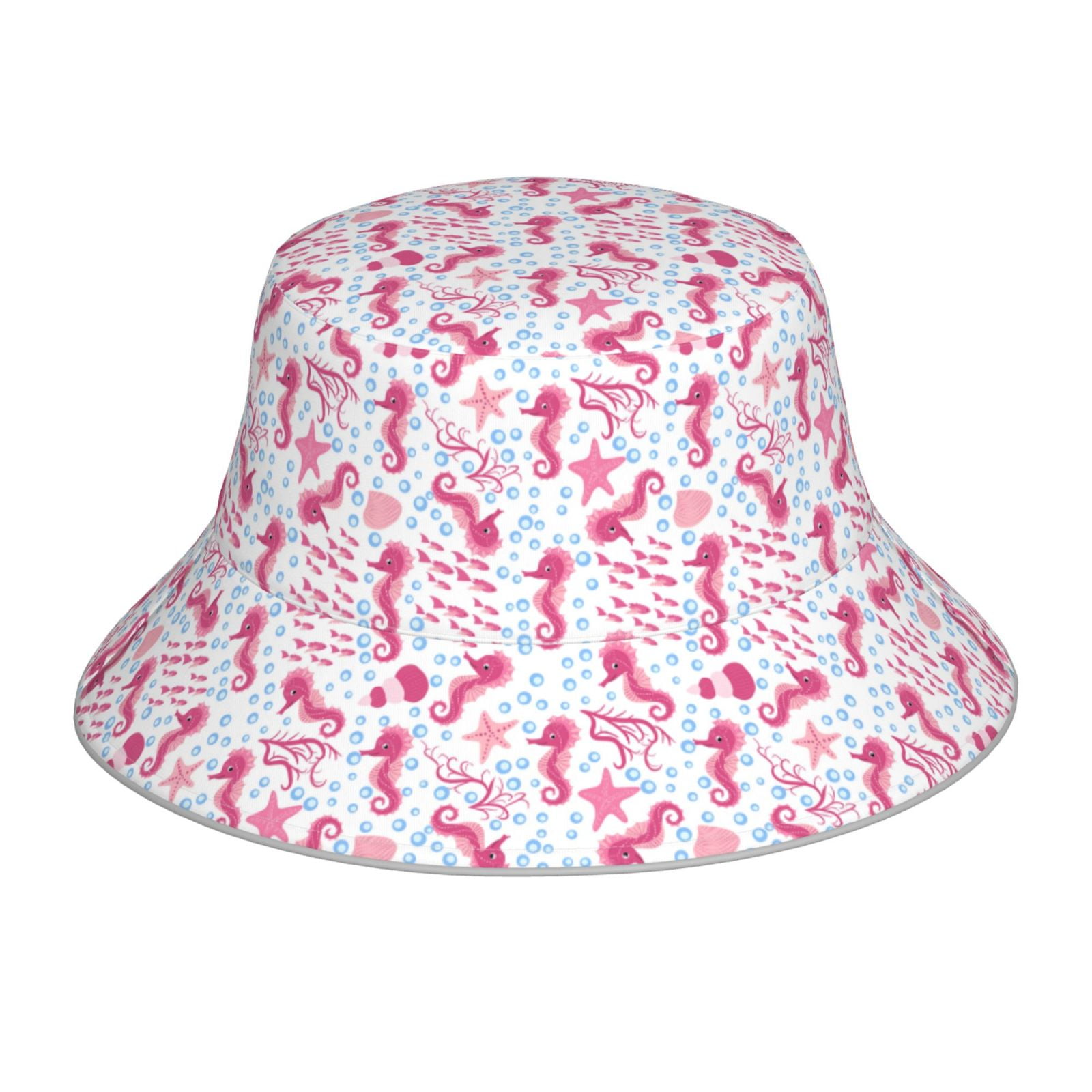 Yiaed Seahorse and Starfish Print Reflective Stripe Bucket Hat Unisex ...