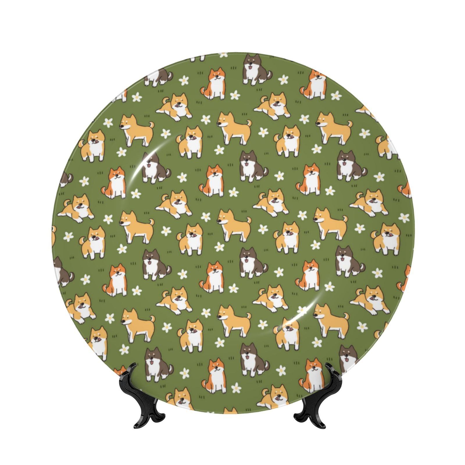 Yiaed Shiba Inu Dog And Flower Print Bone China Decorative Plate ...