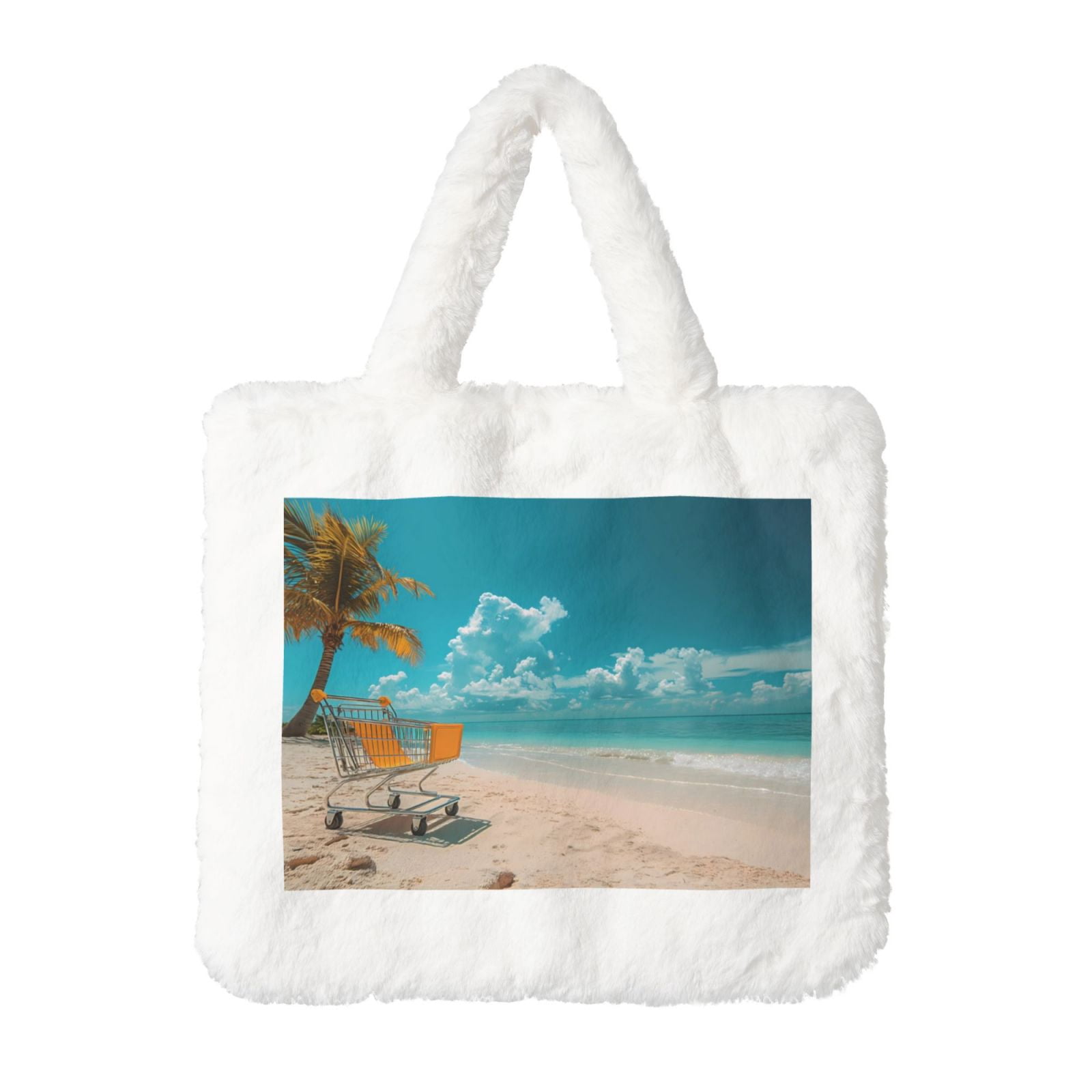 Yiaed Shopping Cart On Tropical Beach Print Fluffy Shoulder Bag Plush ...